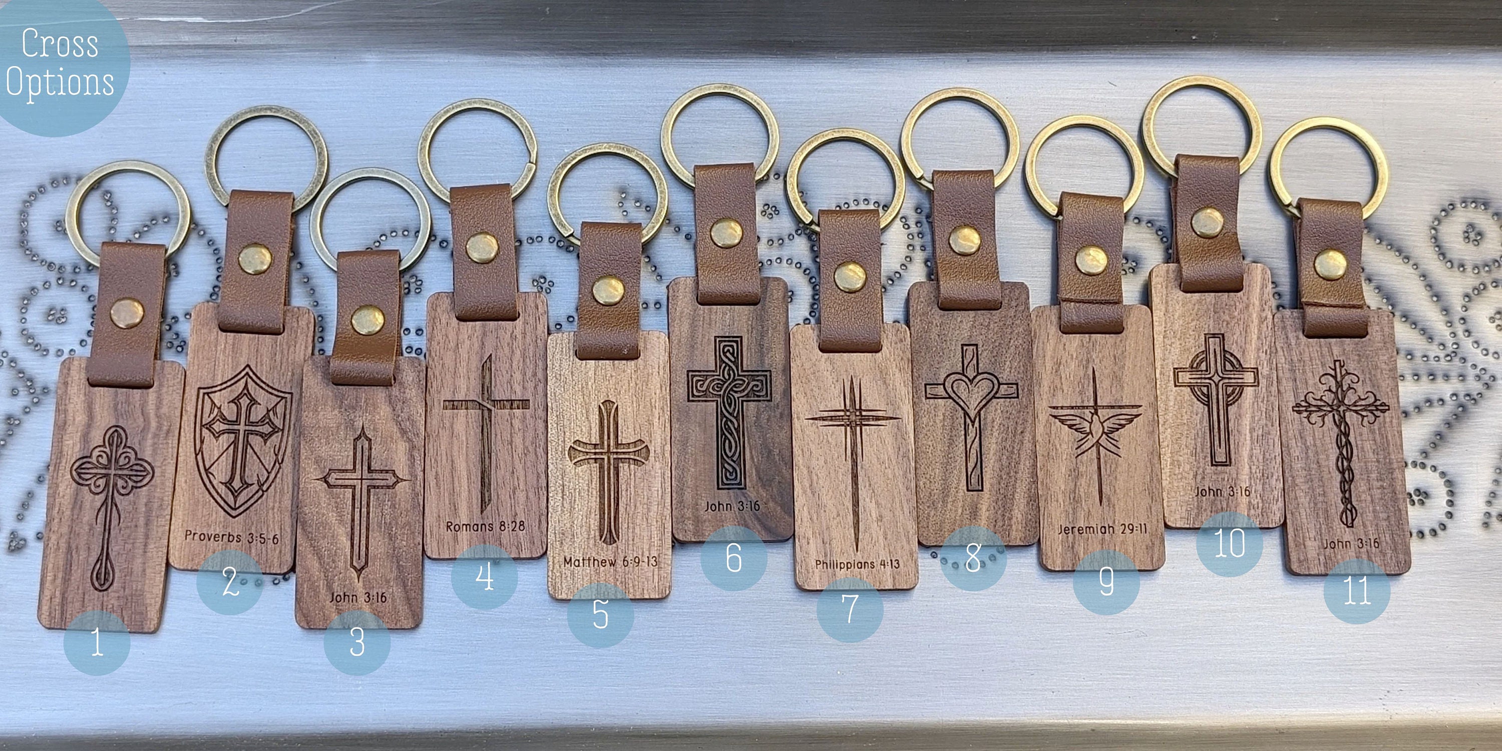 Custom Engraved Wood Keychain Cross Bible Verse Gift Custom Scripture ...