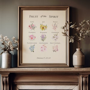 Bible Verse Print Vintage Poster Fruit of the Spirit Scripture Wall Art ...
