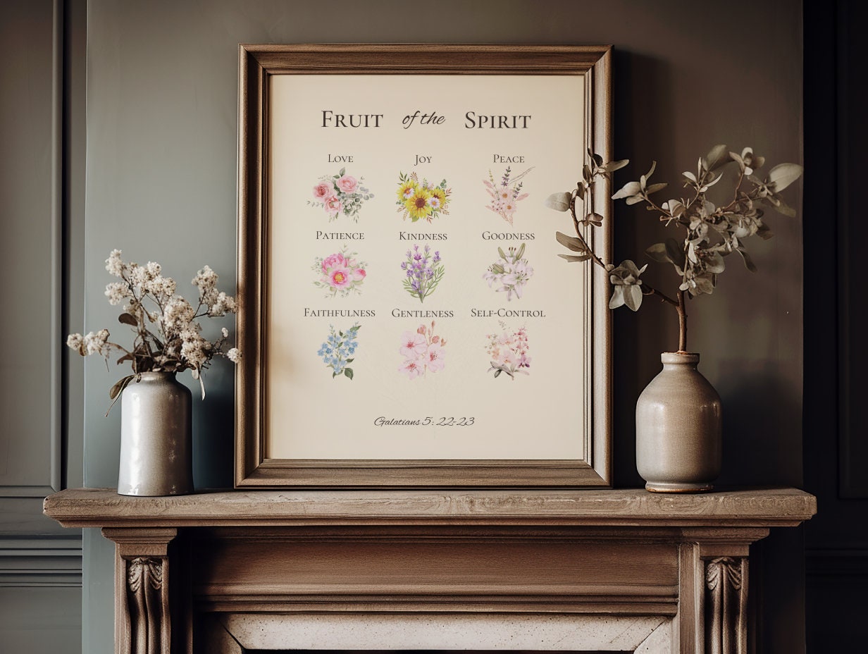 Bible Verse Print Vintage Poster Fruit of the Spirit Scripture Wall Art ...