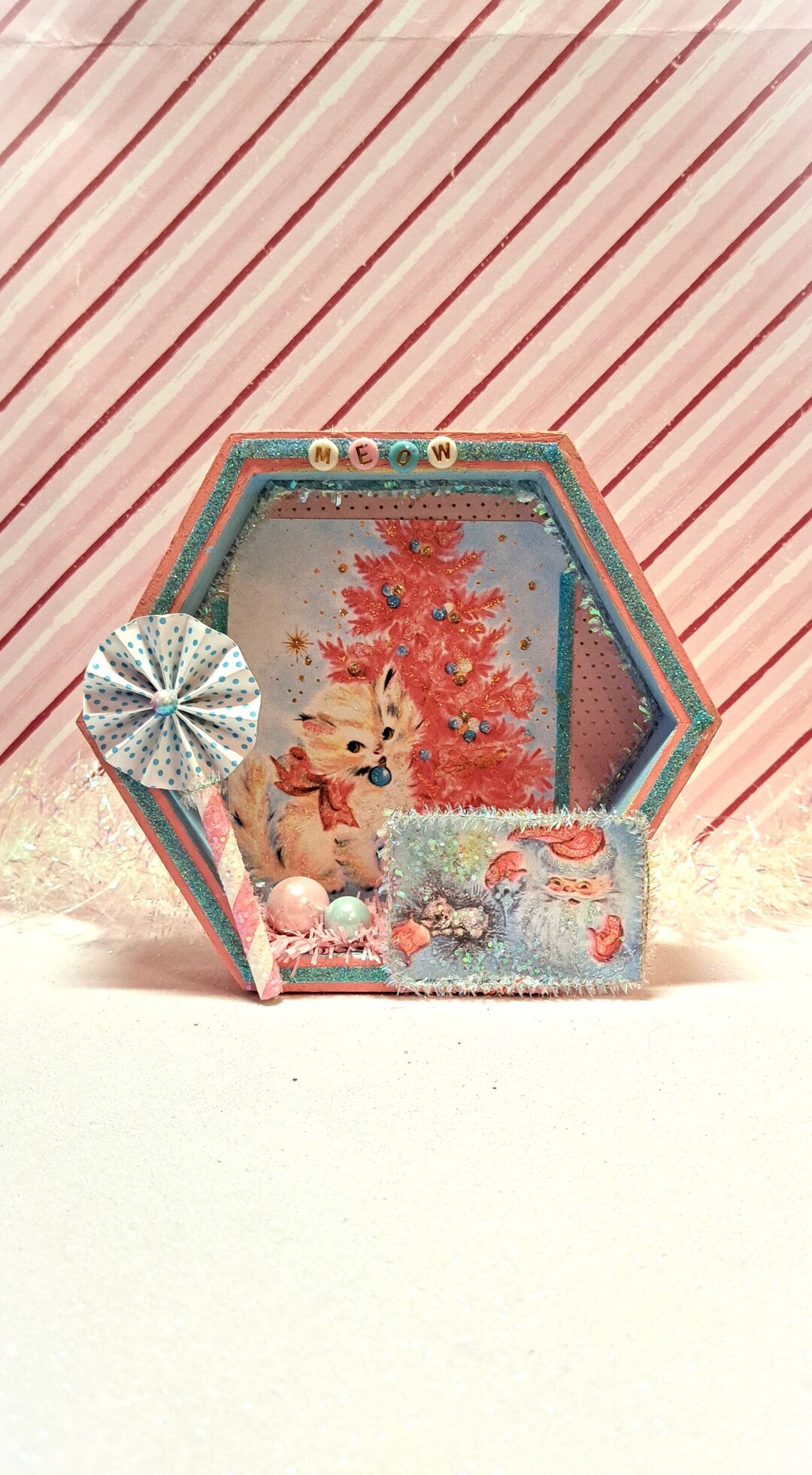 Retro Pink Christmas Kitty Shadow Box Vintage Holiday Diorama - Etsy