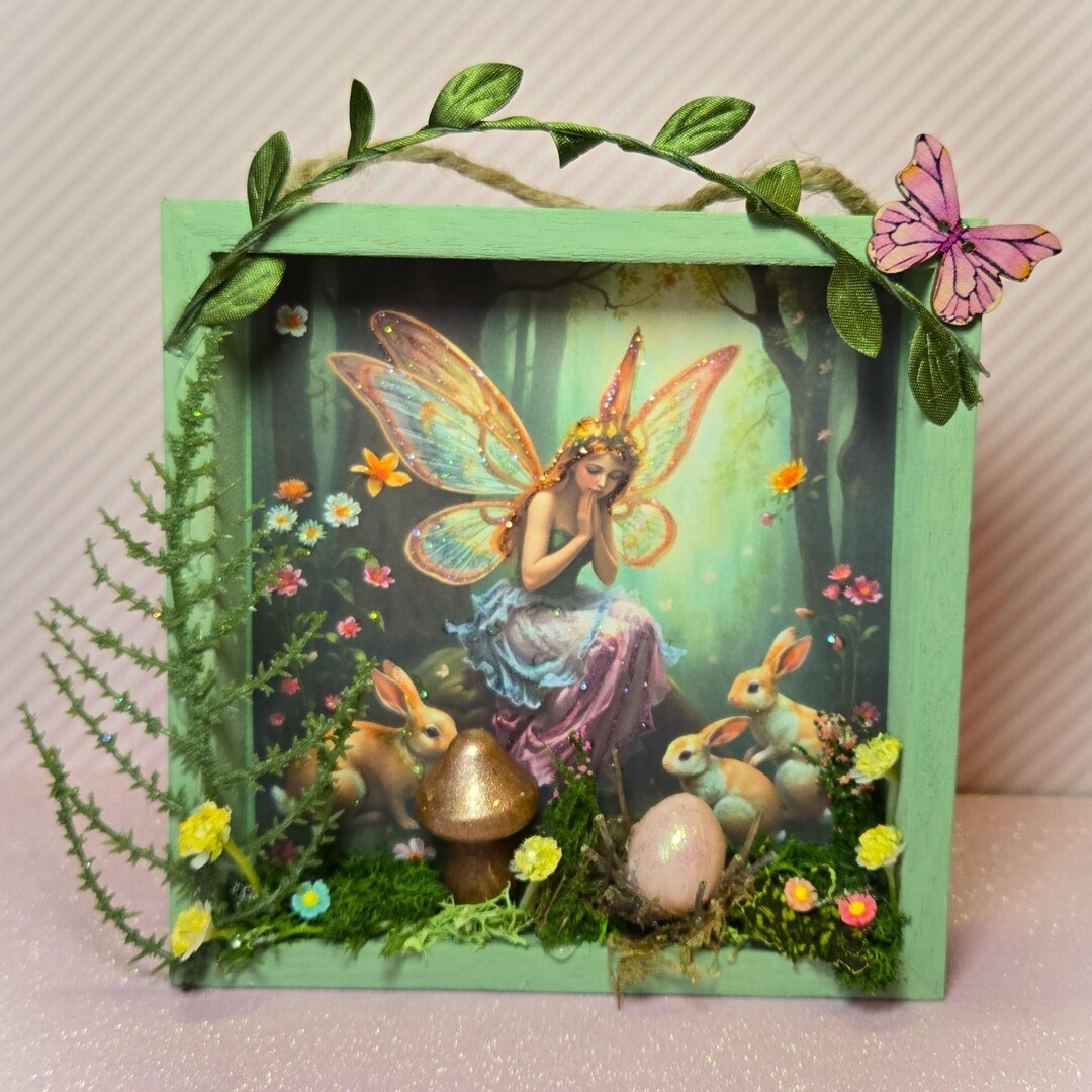 Springtime Fairy With Bunnies Shadow Box, Fantasy Easter Diorama for ...