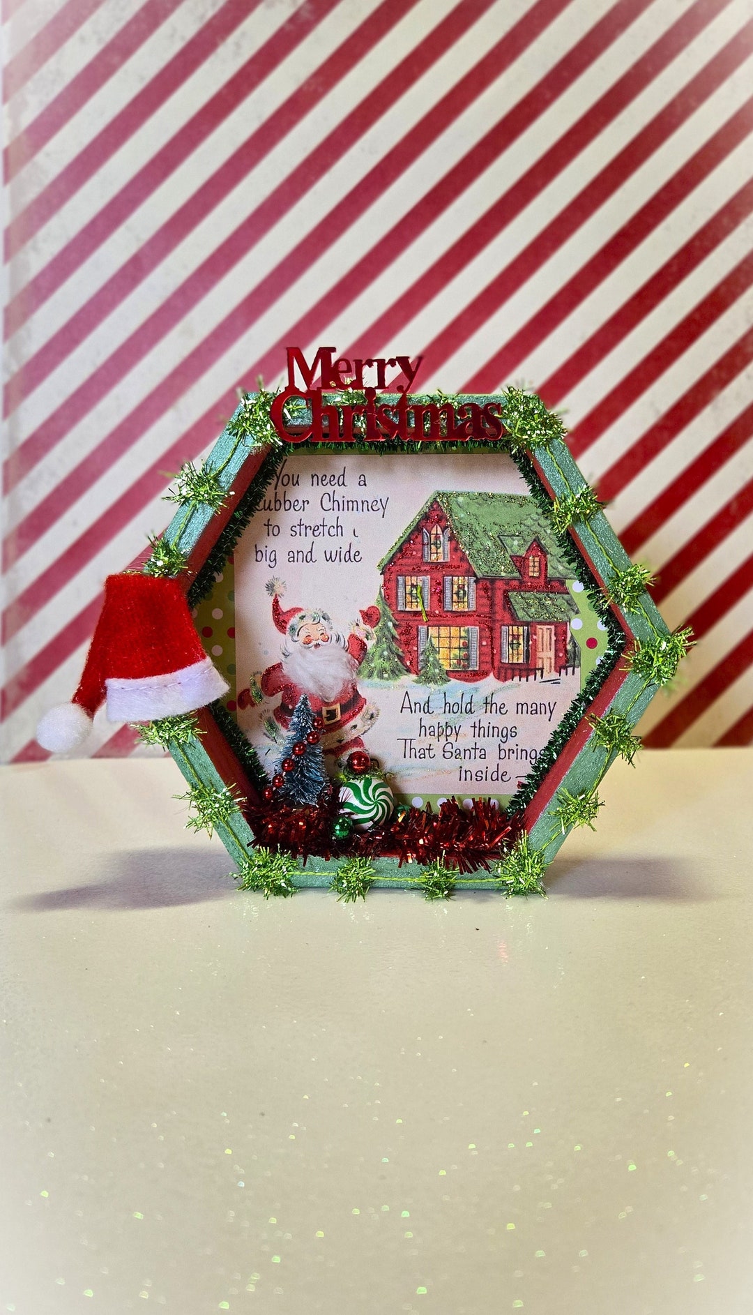 Retro Night Before Christmas Shadow Box, Vintage Santa Holiday Diorama ...