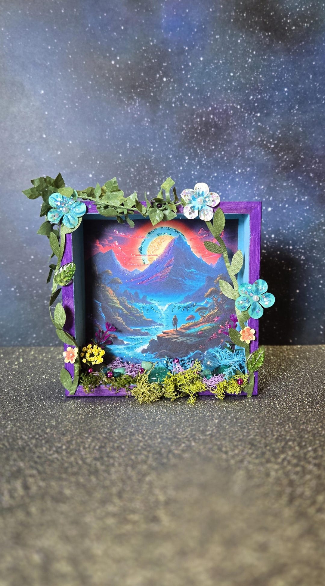 Celestial Mountain Scene Shadow Box Diorama, Colorful Fantasy Home ...