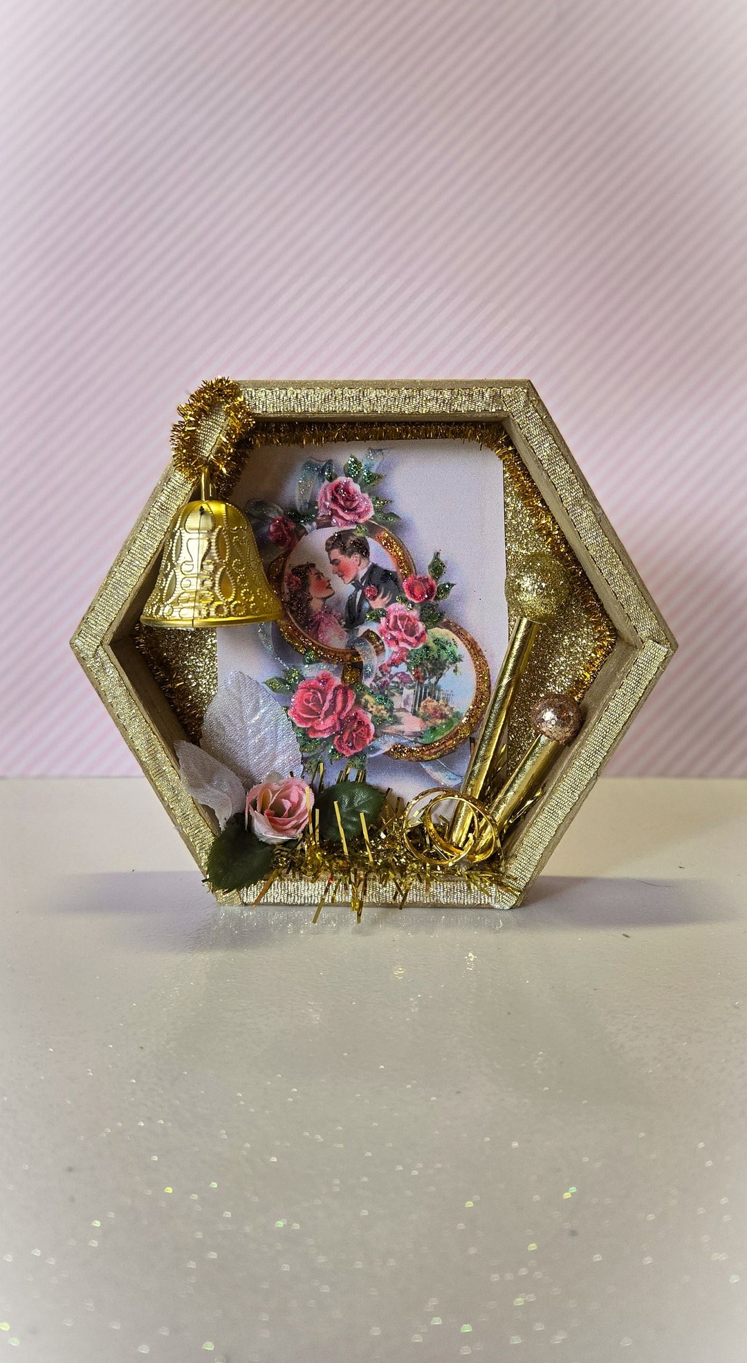 Retro Wedding/50th Anniversary Shadow Box, Vintage Bride and Groom ...