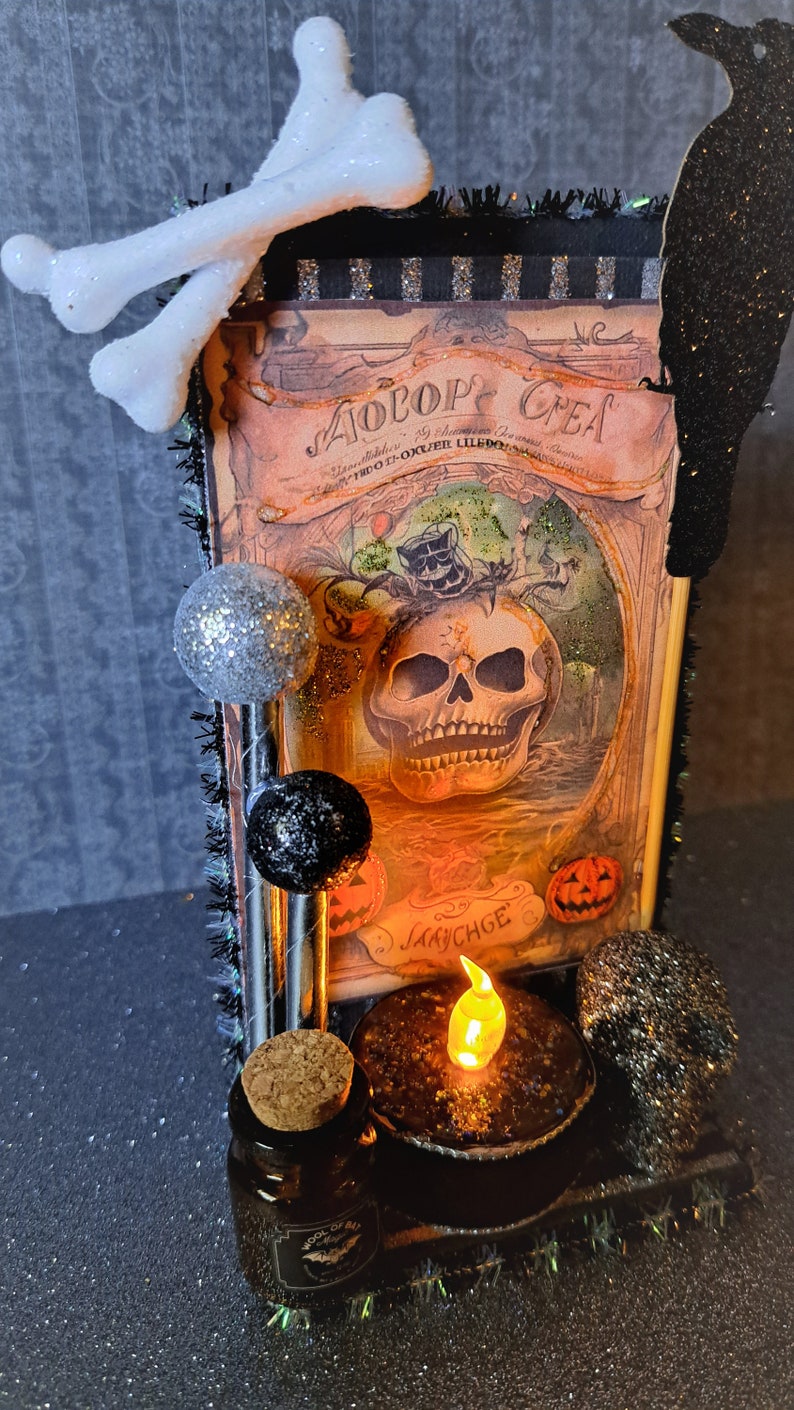 Gothic Light up Halloween Diorama Vintage Skull Holiday Shelf/table ...