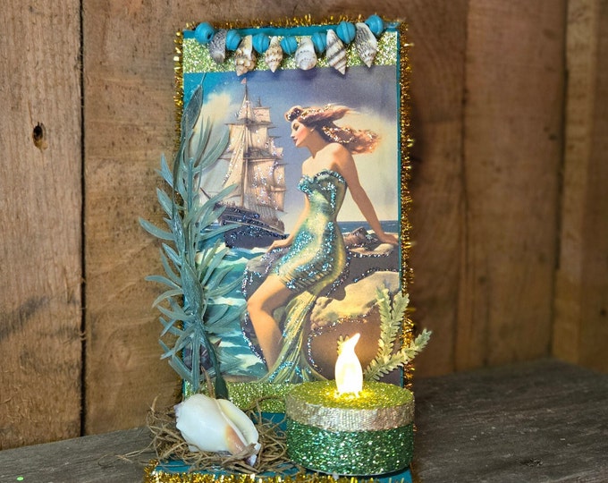 Nautical Mermaid Diorama, Vintage Tea Light Decoration, Beach-themed ...