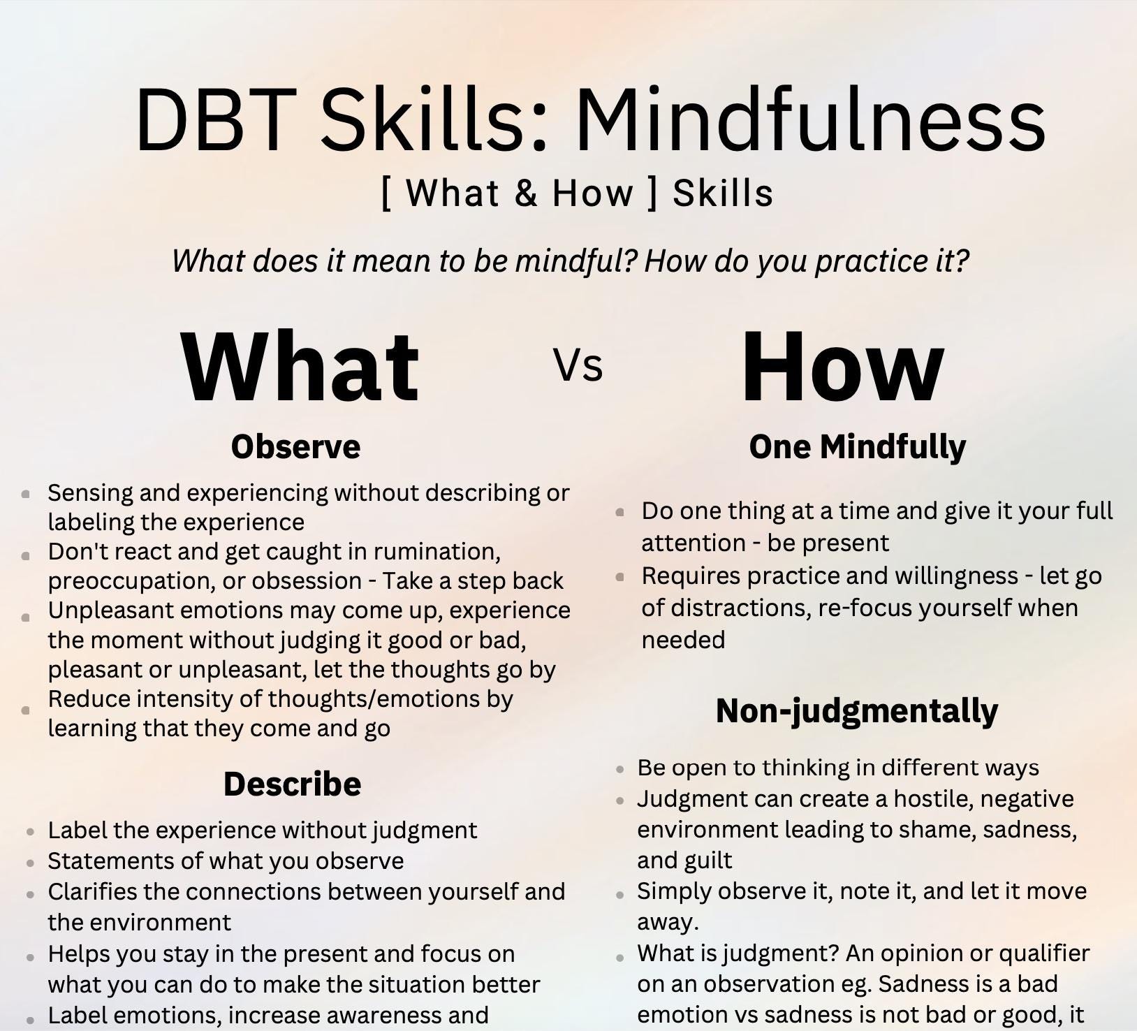 DBT Mindfulness What and How Skills - Pastel - Etsy