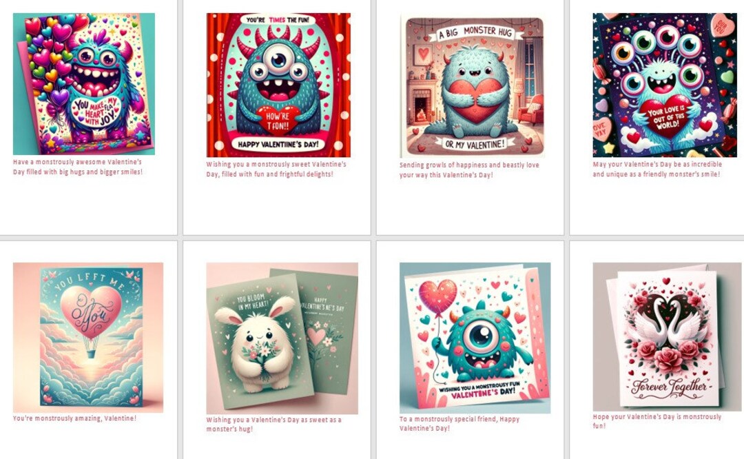 Printable Monster Theme Valentine Cards - Instant Download Valentine's ...