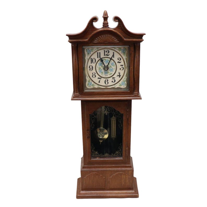 Vintage Spartus Mini Grandfather Clock Mantel Plastic Wood Tone ...