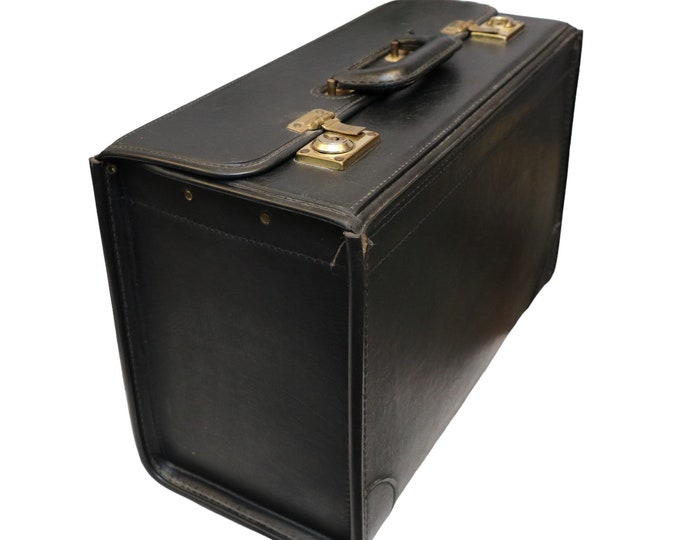 Vintage Leather Lawyer Salesman Pilots Briefcase File Case Black No Key ...