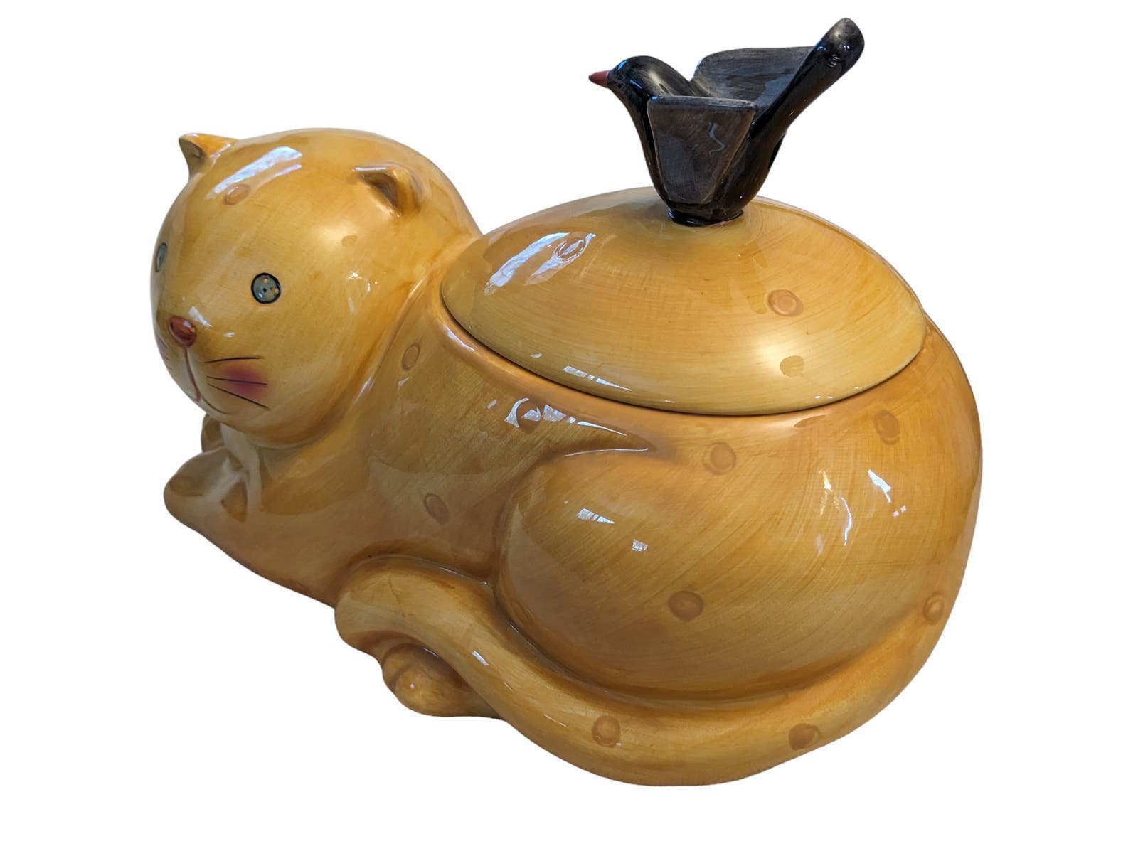 Debbie Mumm Weathervane Yellow Cat Black Bird Ceramic Cookie Jar 90s ...