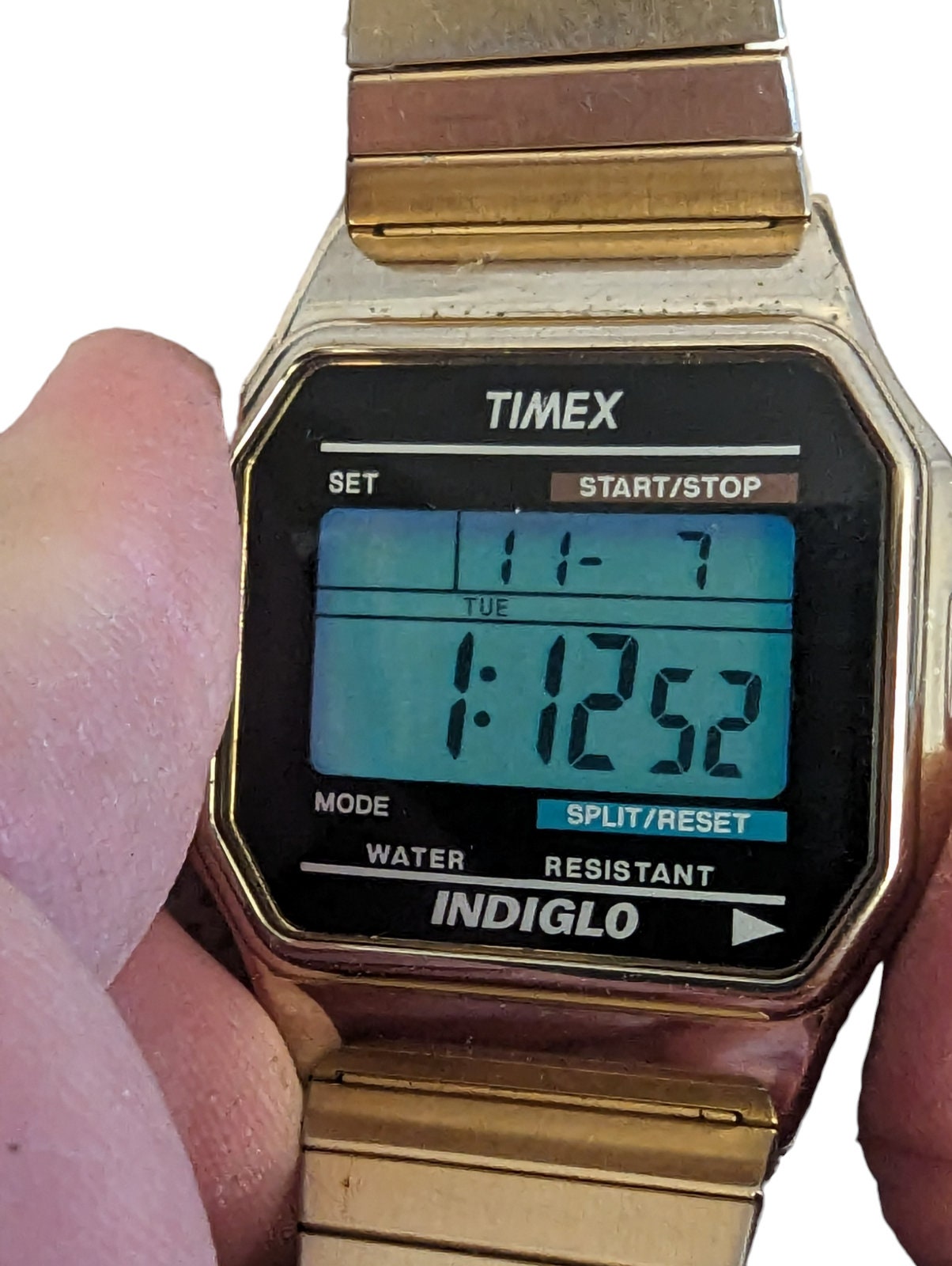 Vintage Timex Indiglo Digital Men Gold Tone Alarm Chrono Quartz Watch ...