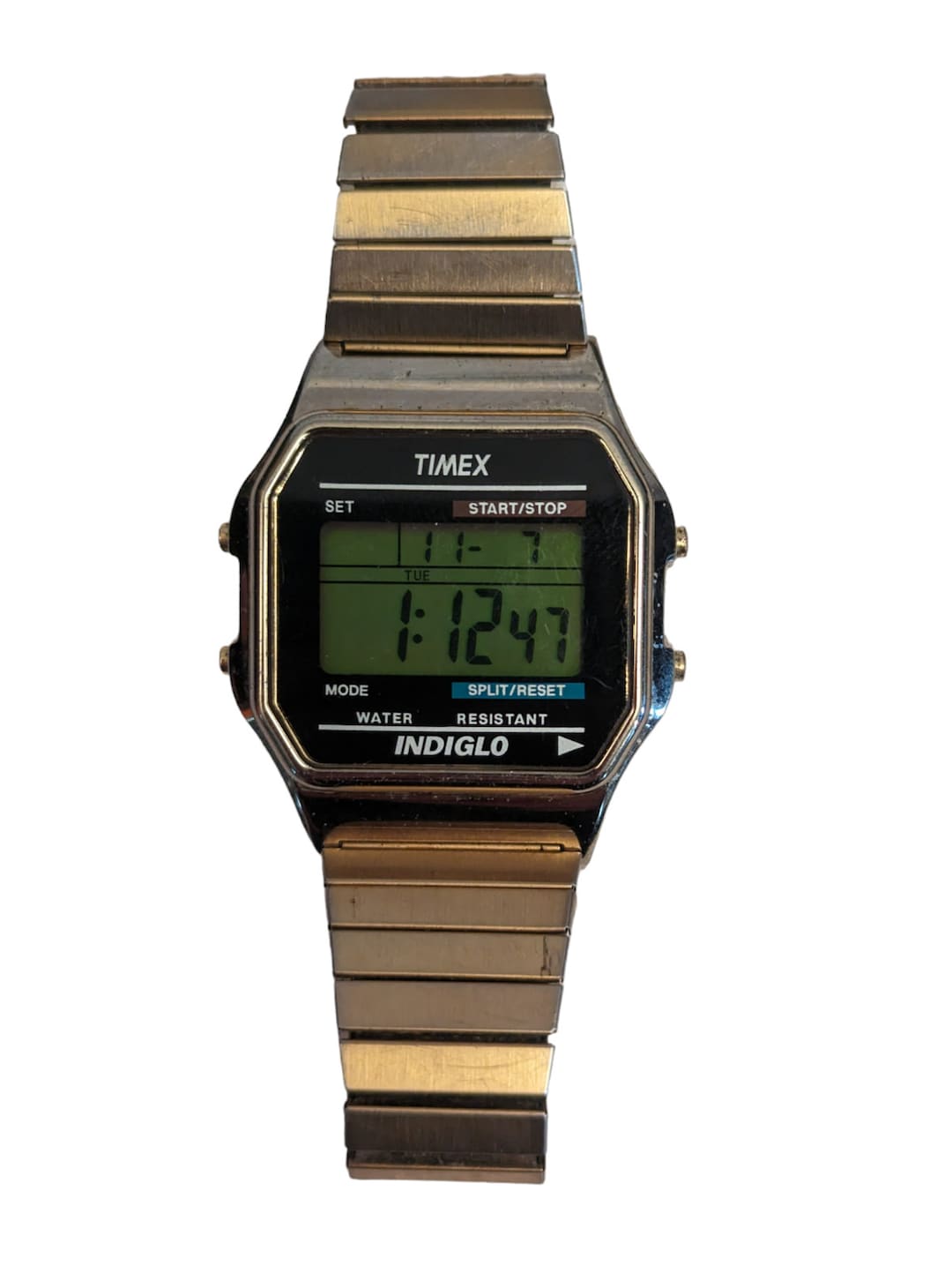 Vintage Timex Indiglo Digital Men Gold Tone Alarm Chrono Quartz Watch ...