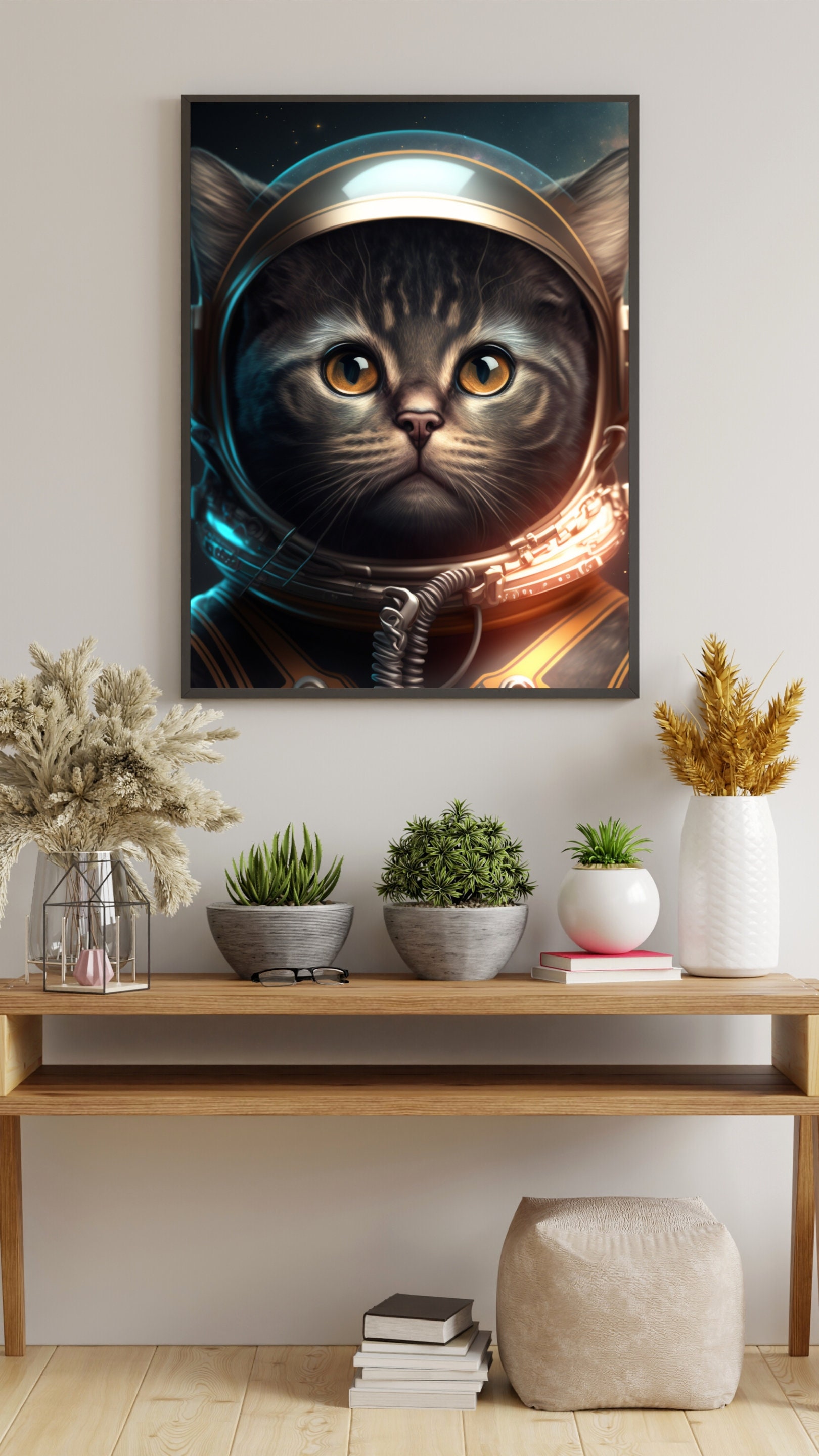 Set of 3 Cute Space Cat, WALL ART PRINT, Cat in Space Suit, Cosmic ...