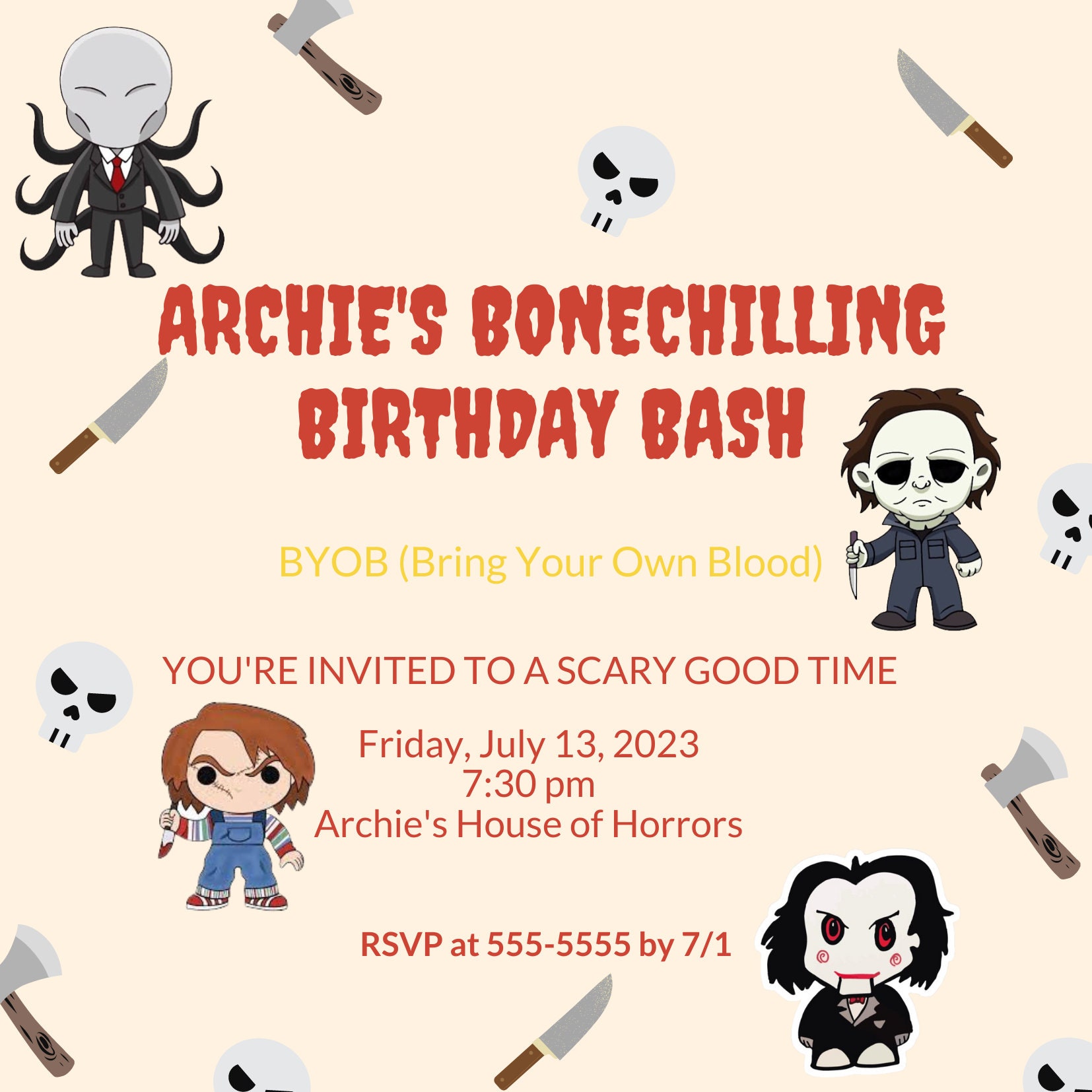 Horror Birthday Party Invitations, Killer Theme Birthday Party, Horror ...