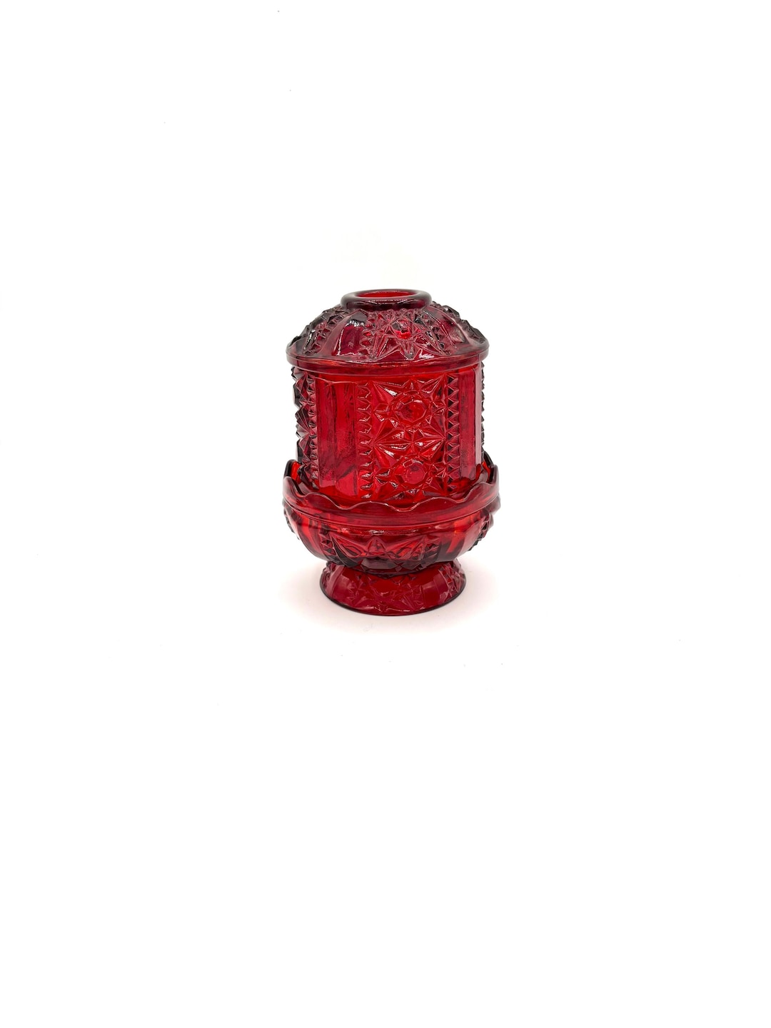 Vintage Ruby Red Glass Stars and Bars Candle Holder Fairy Lamp Indiana ...