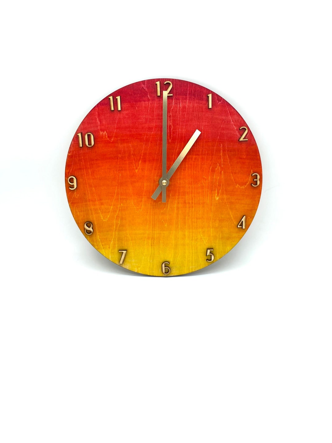 Handmade Modern Red Yellow Sun Gradient Wood Wall Clock With Birch ...