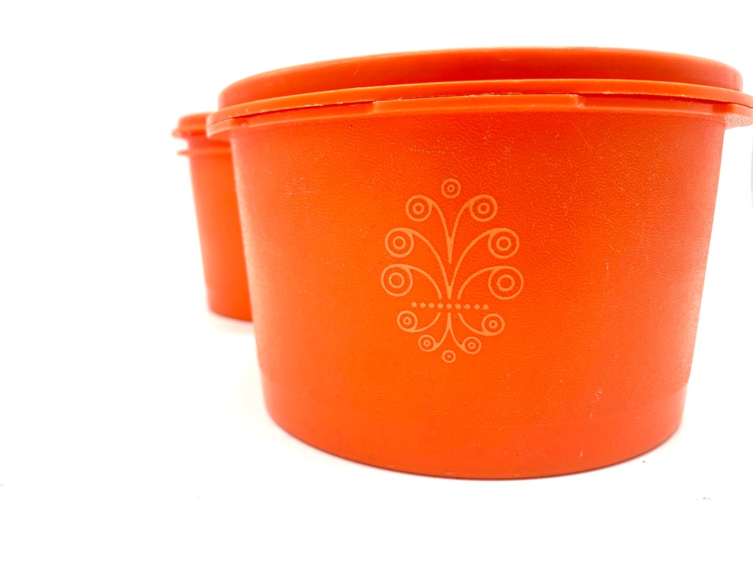 Vintage Floral Orange Tupperware Small Canisters / Retro Plastic Travel ...