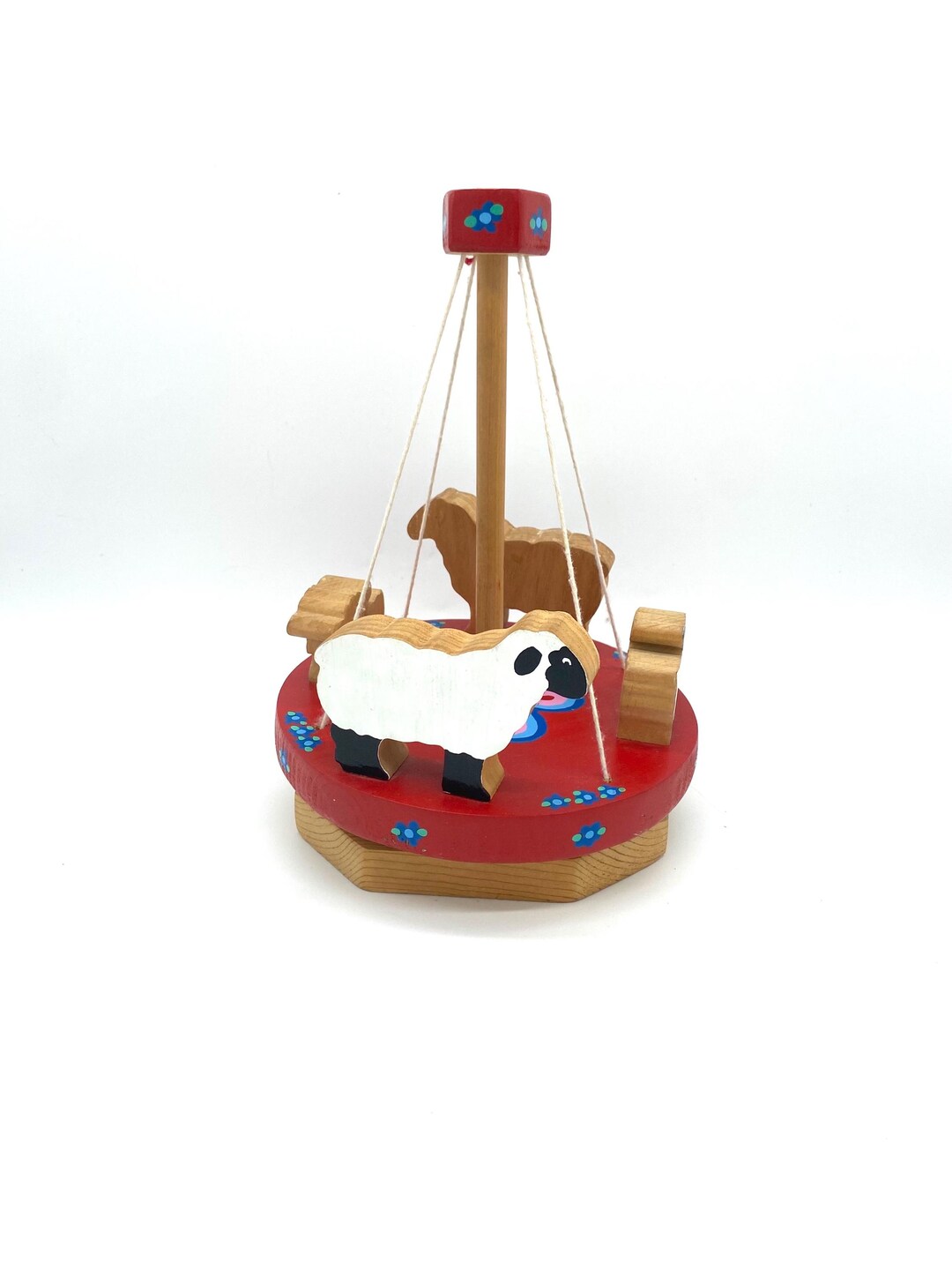 Vintage Wooden Sheep Carousel Spin Kid Toy / Retro Handmade Lamb Farm ...