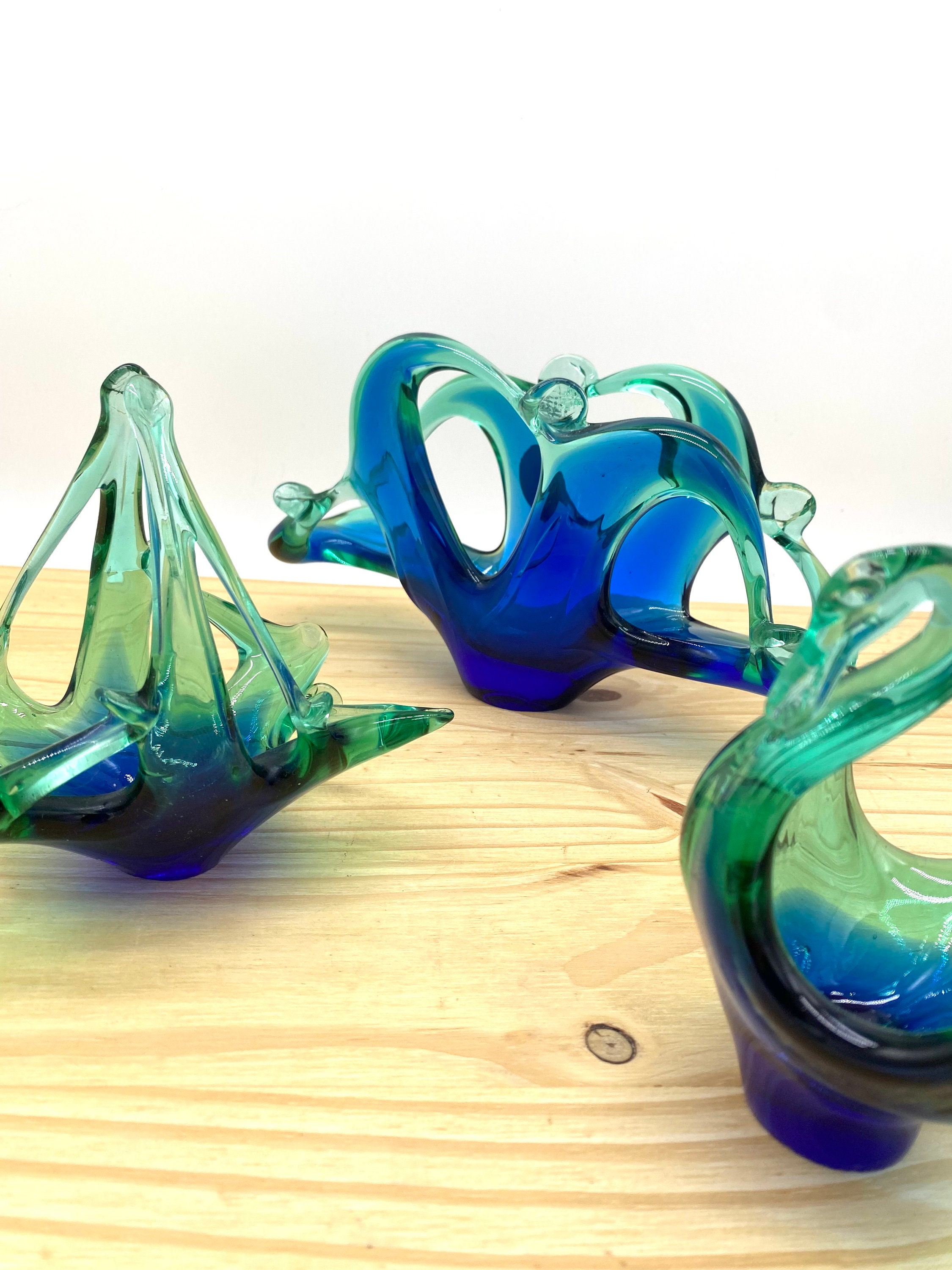 Vintage Mid Century Hand Blown Italy Glassware Murano Cobalt - Etsy