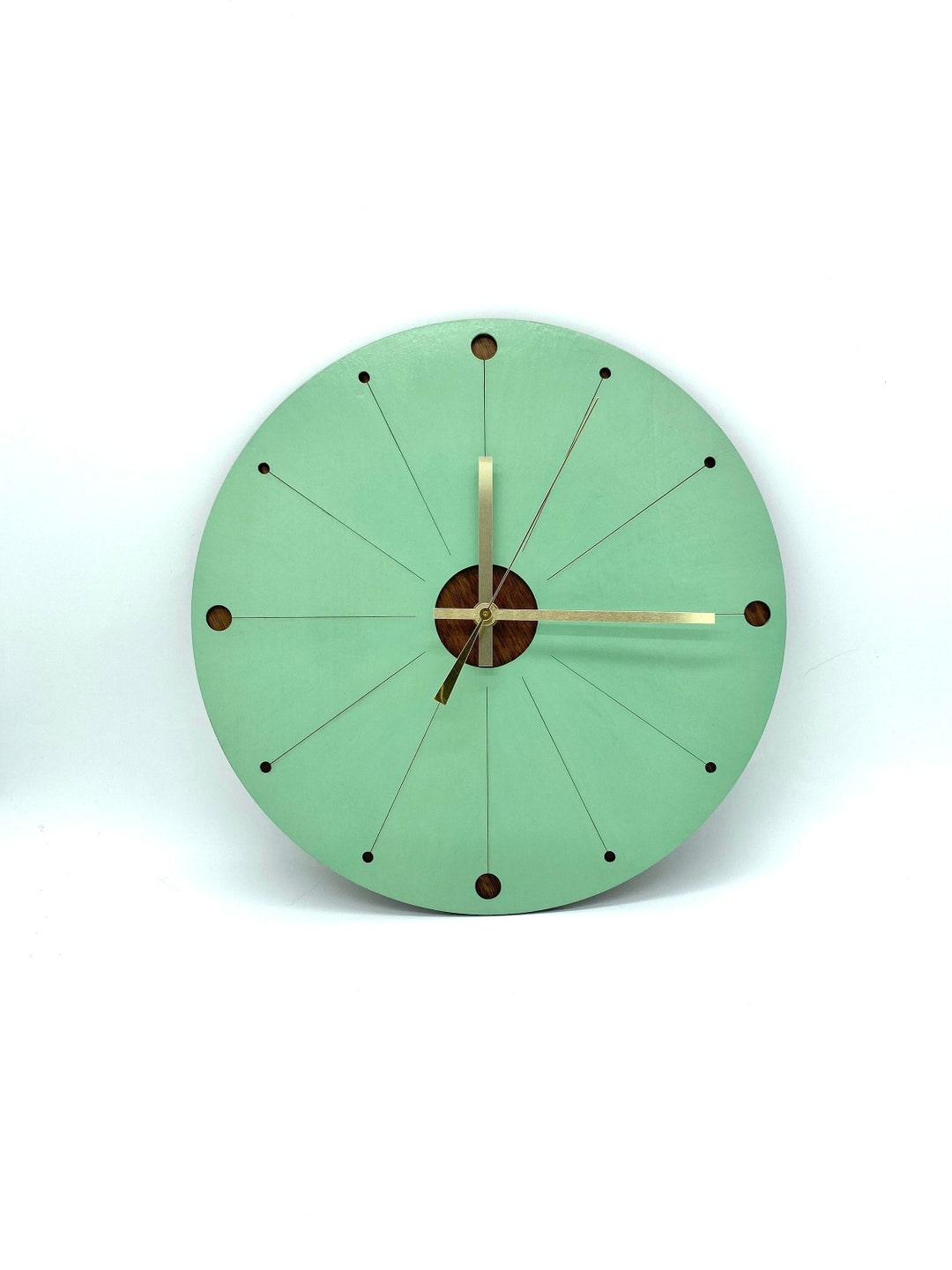 MCM Sage Green Mint Atomic Starburst Sunburst Retro 50s Walnut Wood ...
