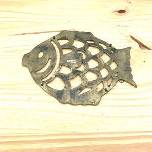 Vintage 60s Brass Metal Cutout Fish Shape Trivet Footed Hot Plate ...