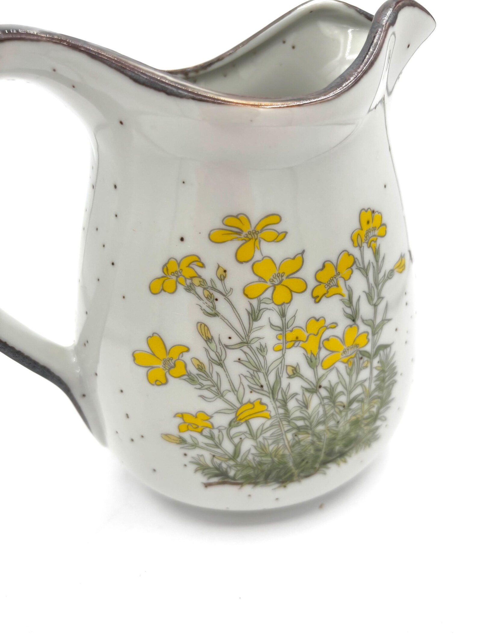 Vintage Retro 70s Pottery Yellow Floral Brown Speckle Stoneware Pottery ...