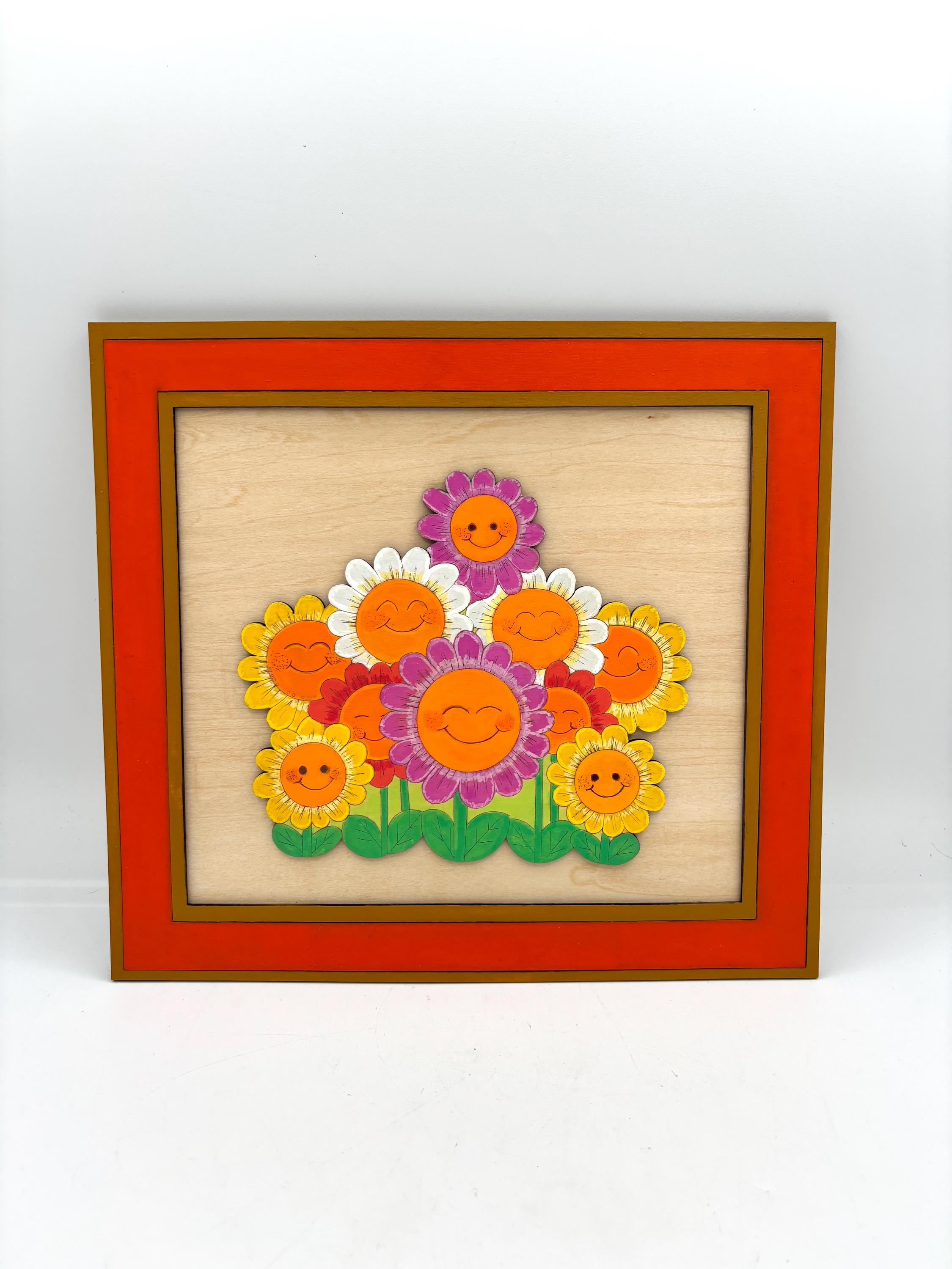 60s Retro Style Sunflower Flower Power Wood Art Wall Hanging for ...