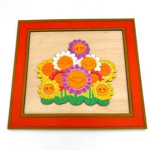 60s Retro Style Sunflower Flower Power Wood Art Wall Hanging for ...