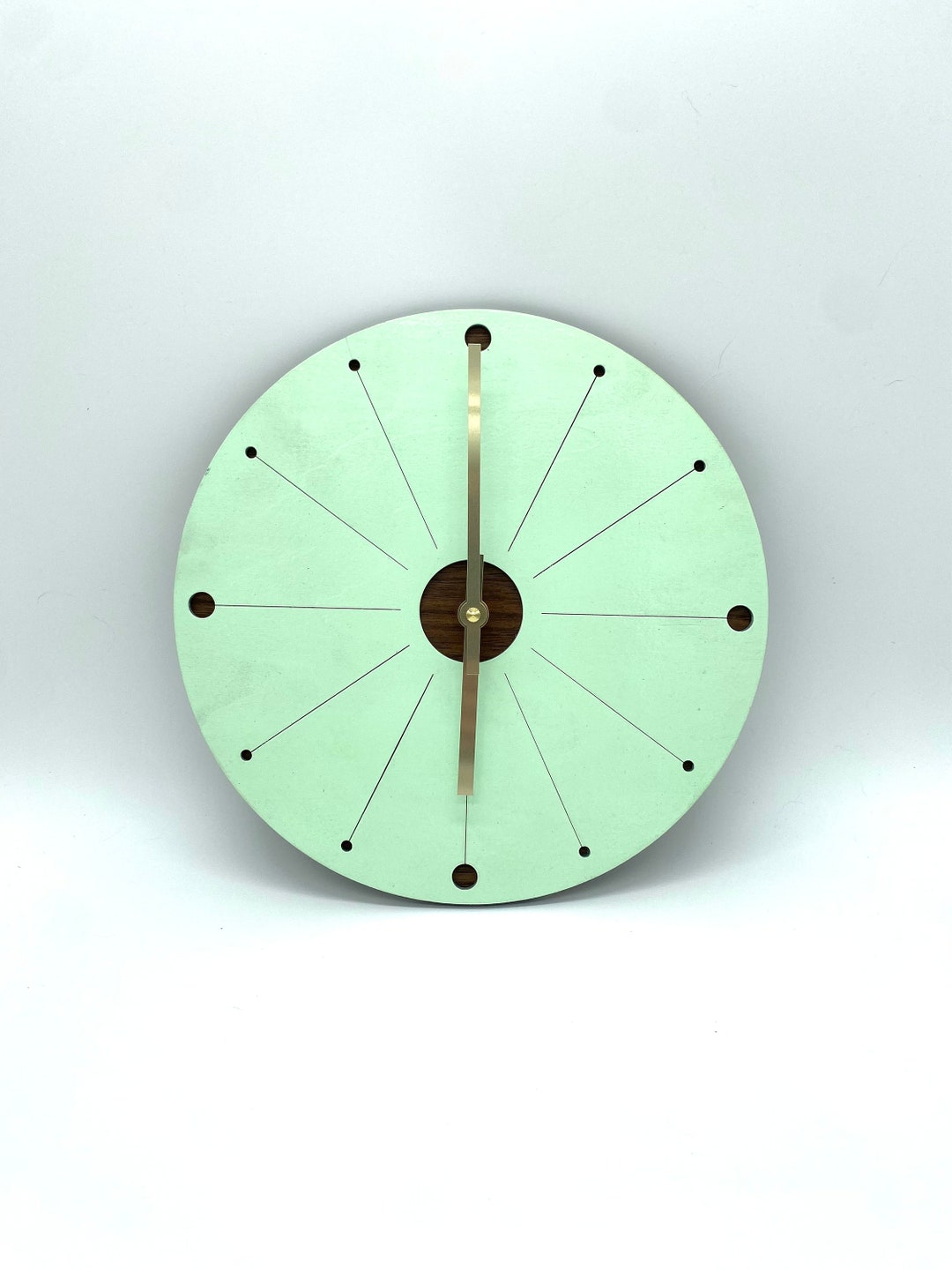 Mint Atomic Starburst Sunburst Retro 50s Walnut Wood Wall Clock ...