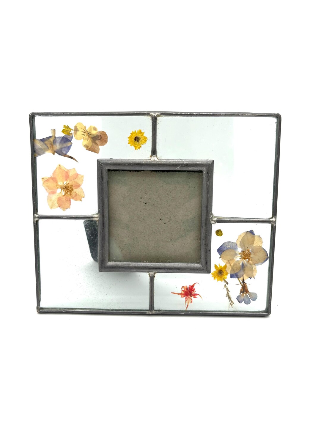 Vintage Panel Glass Pressed Flower Small Metal Square Picture Frame ...