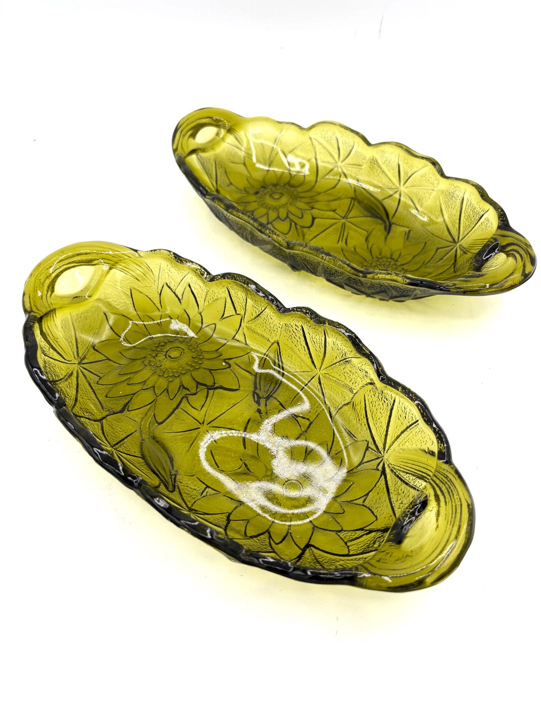Vintage 60s Indiana Glass Green Lily Pons Relish Oval Dish Set / Retro ...