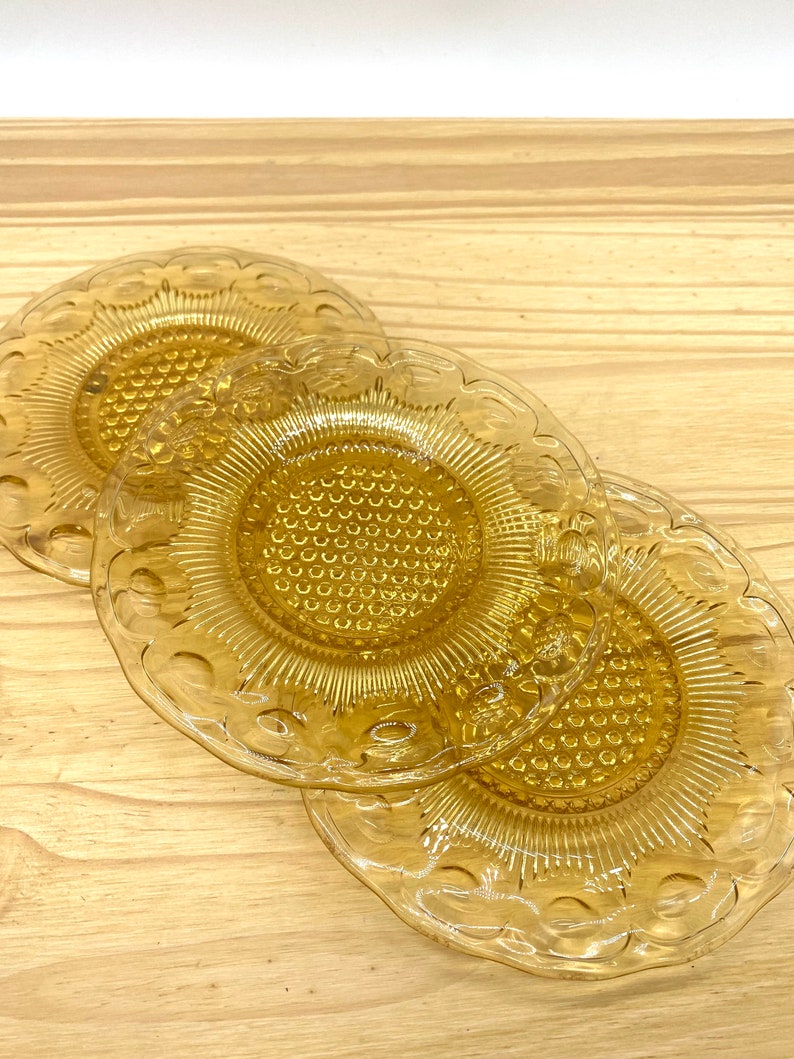 Vintage Amber Glass Scallop Bubble Hobnail Dessert Plates / Hollywood ...