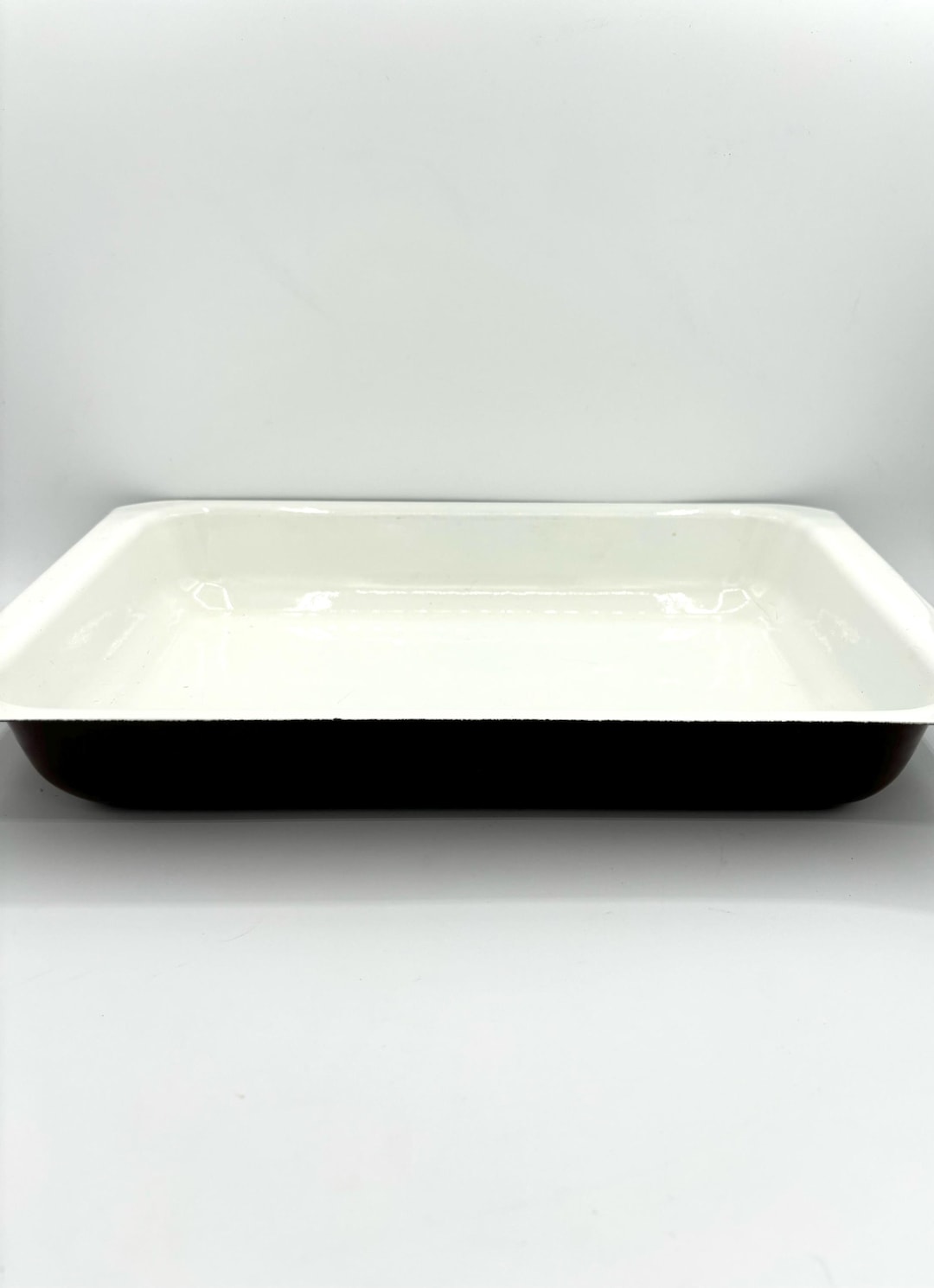 Vintage 60s Mid Century Modern Enamel White Brown Lasagna Casserole ...