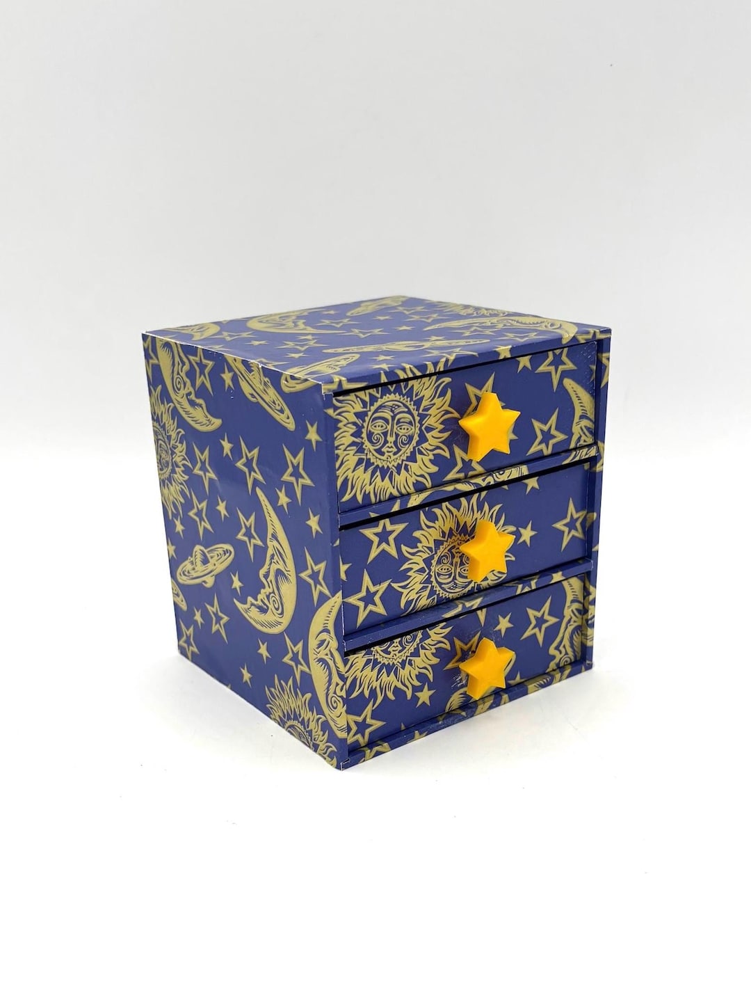 Handmade Vintage Blue Foil Gold Sun Moon Celestial Solar System Wood ...