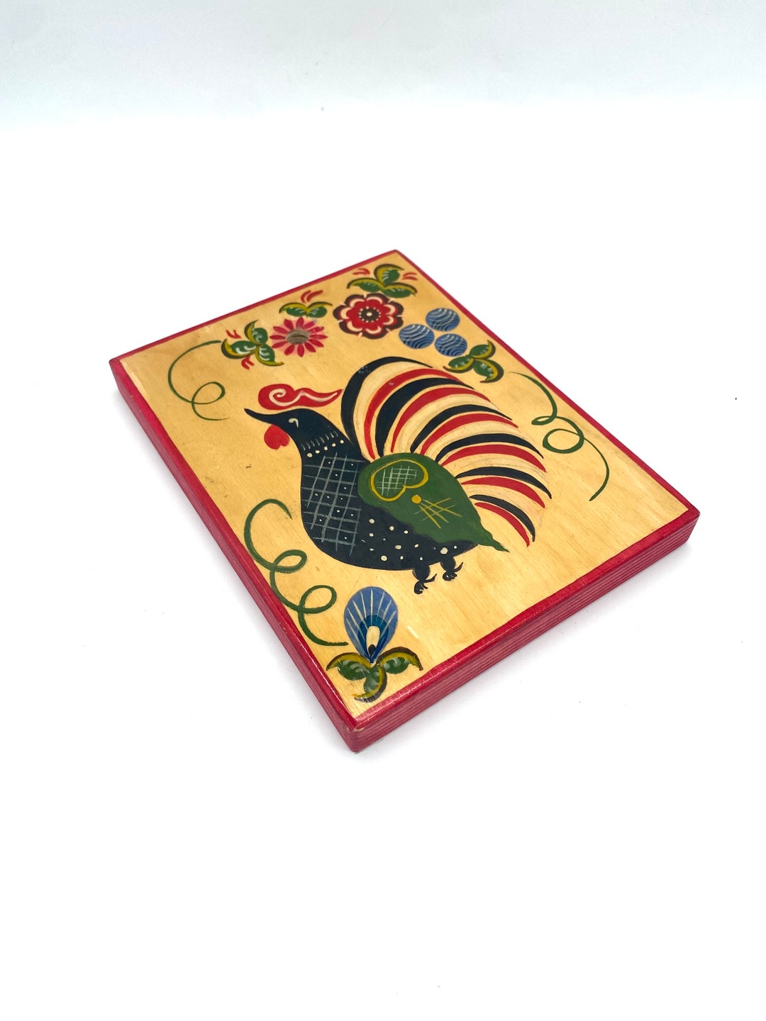 Vintage Unique Folk Gorodets Russian Hand Painted Hen Chicken Cutting ...
