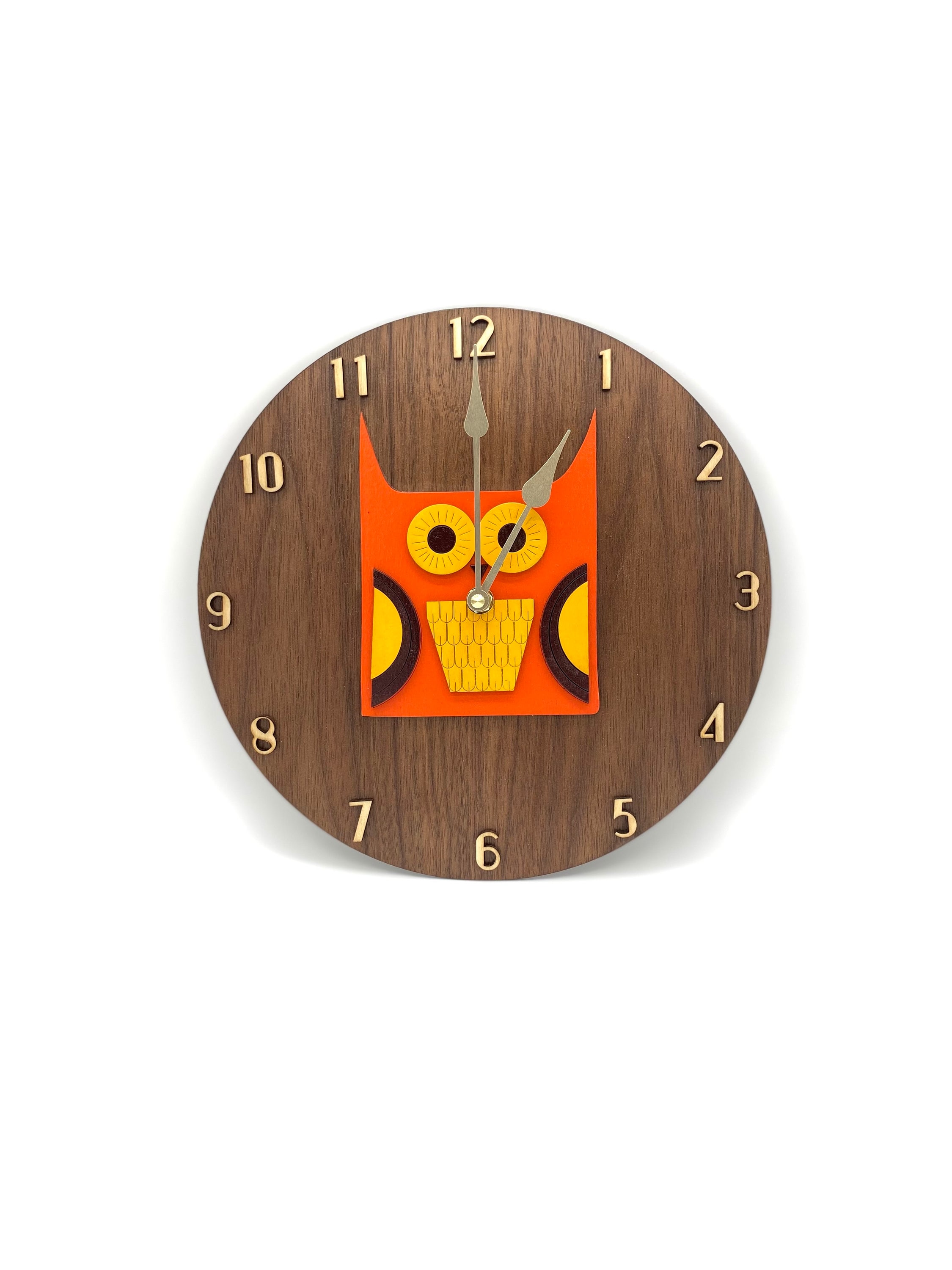 Vintage Orange Owl Bird Numbers Modern Walnut Wall Clock / - Etsy
