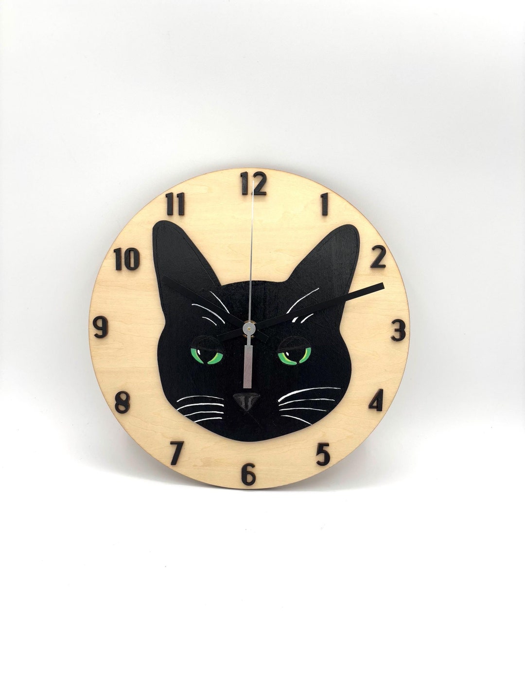 Grumpy Side Eye Angry Cat Natural Wood Modern Wall Clock / Hand Crafted ...
