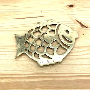 Vintage 60s Brass Metal Cutout Fish Shape Trivet Footed Hot Plate ...