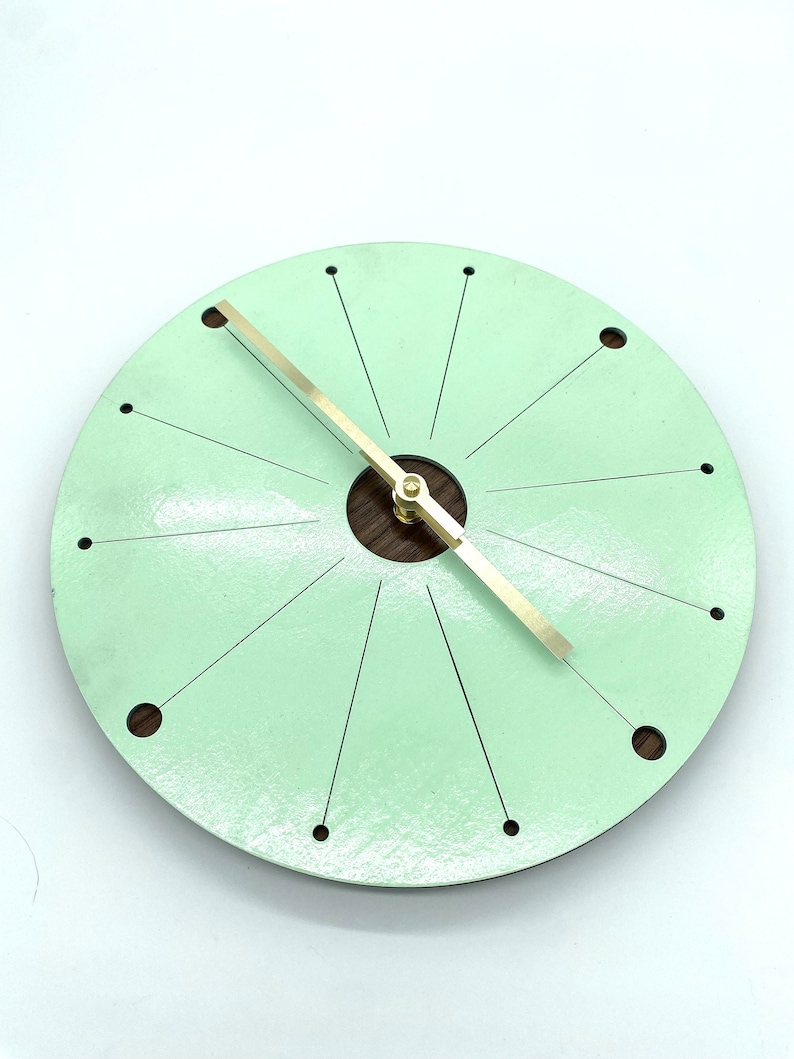 Mint Atomic Starburst Sunburst Retro 50s Walnut Wood Wall Clock ...