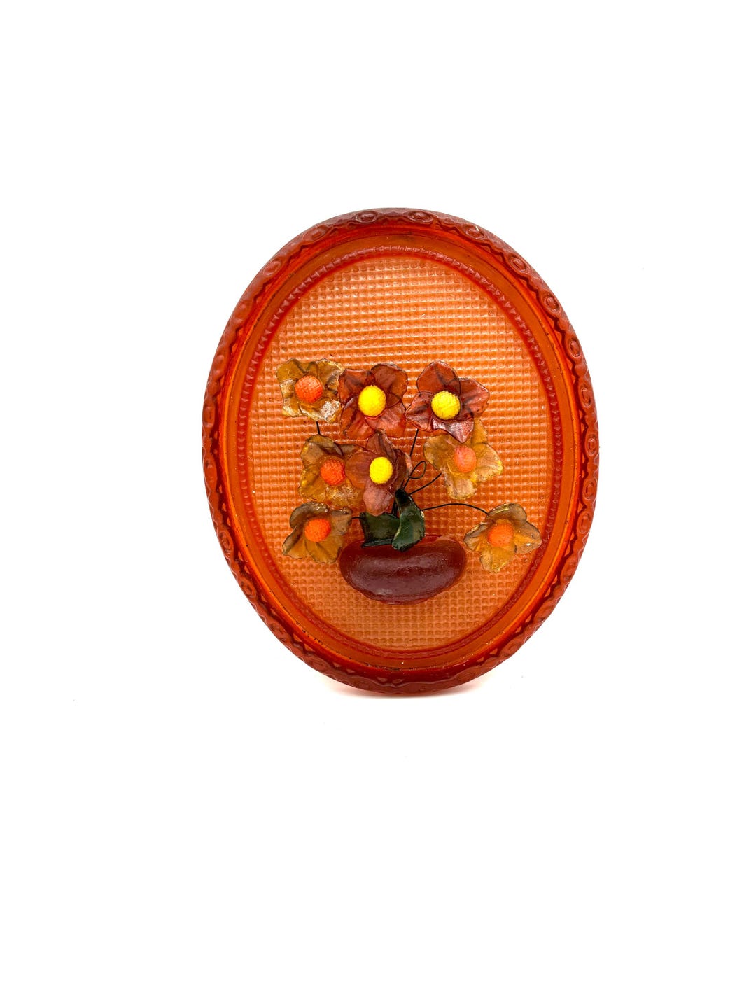 Vintage Funky Orange Flower Bouquet Lucite Acrylic Large Oval Picture ...