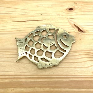 Vintage 60s Brass Metal Cutout Fish Shape Trivet Footed Hot Plate ...