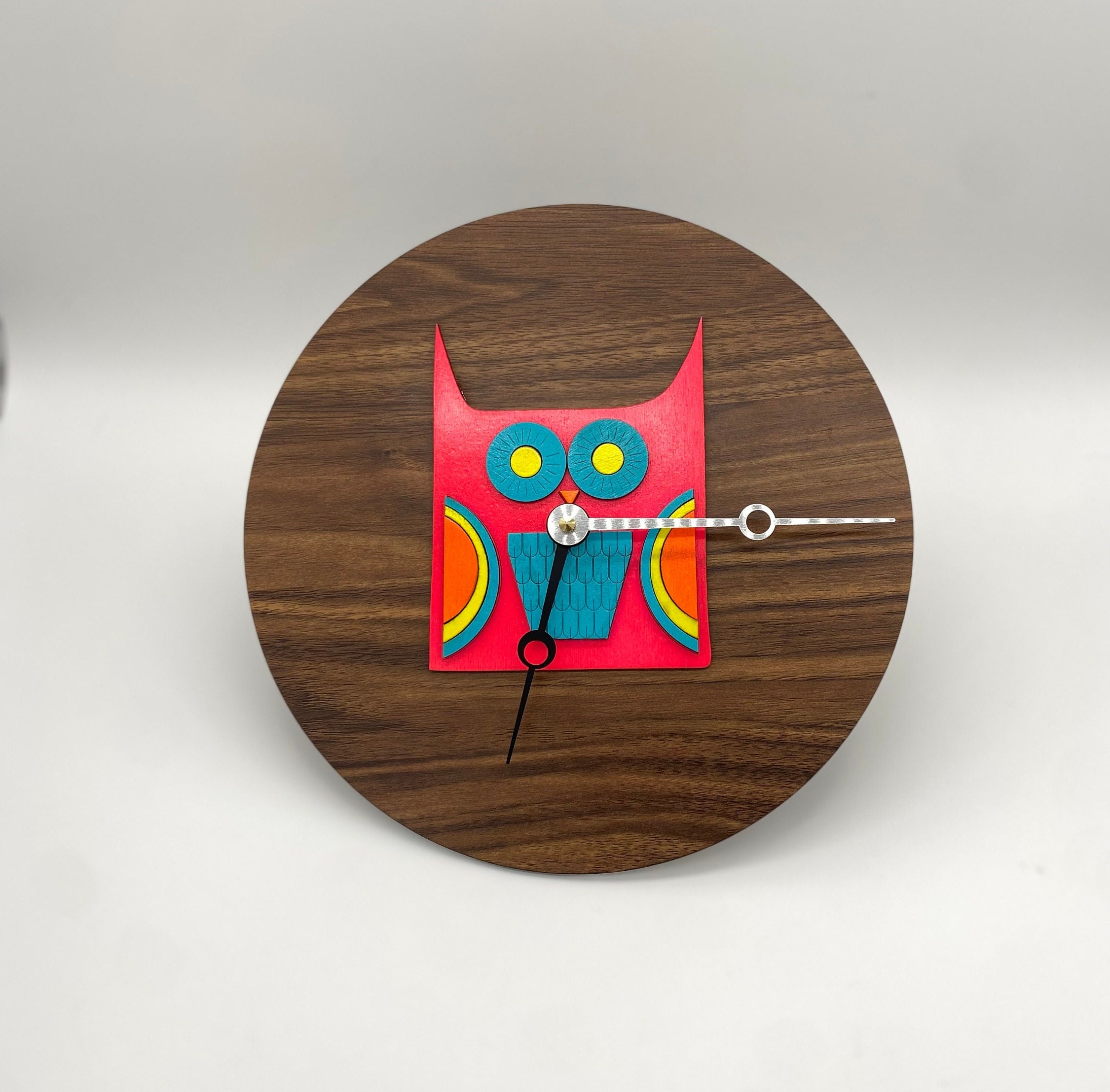 Owl Clock Vintage, Wood Neon Owl, Retro 60s Decor, Funky Vintage Laser ...