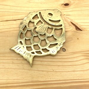 Vintage 60s Brass Metal Cutout Fish Shape Trivet Footed Hot Plate ...