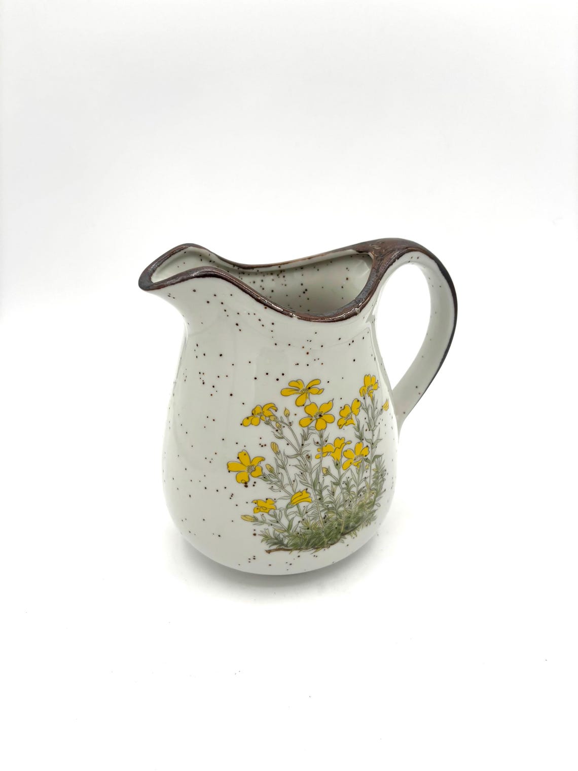 Vintage Retro 70s Pottery Yellow Floral Brown Speckle Stoneware Pottery ...