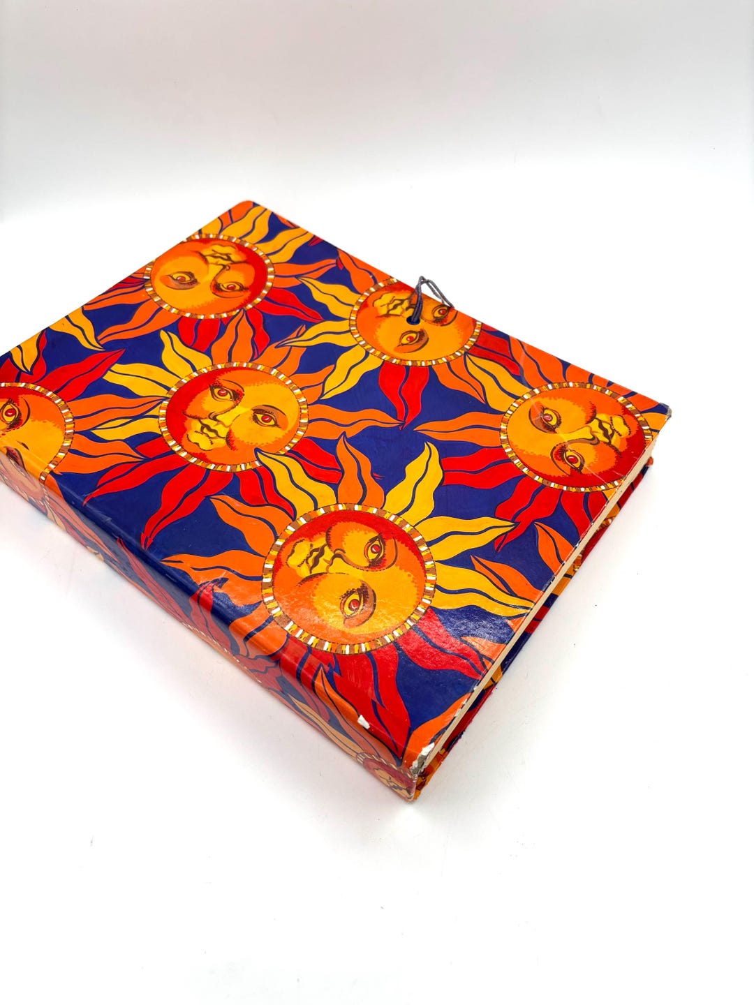 Vintage Orange Blue Celestial Sun Face Wood Large Monthly Accordian ...