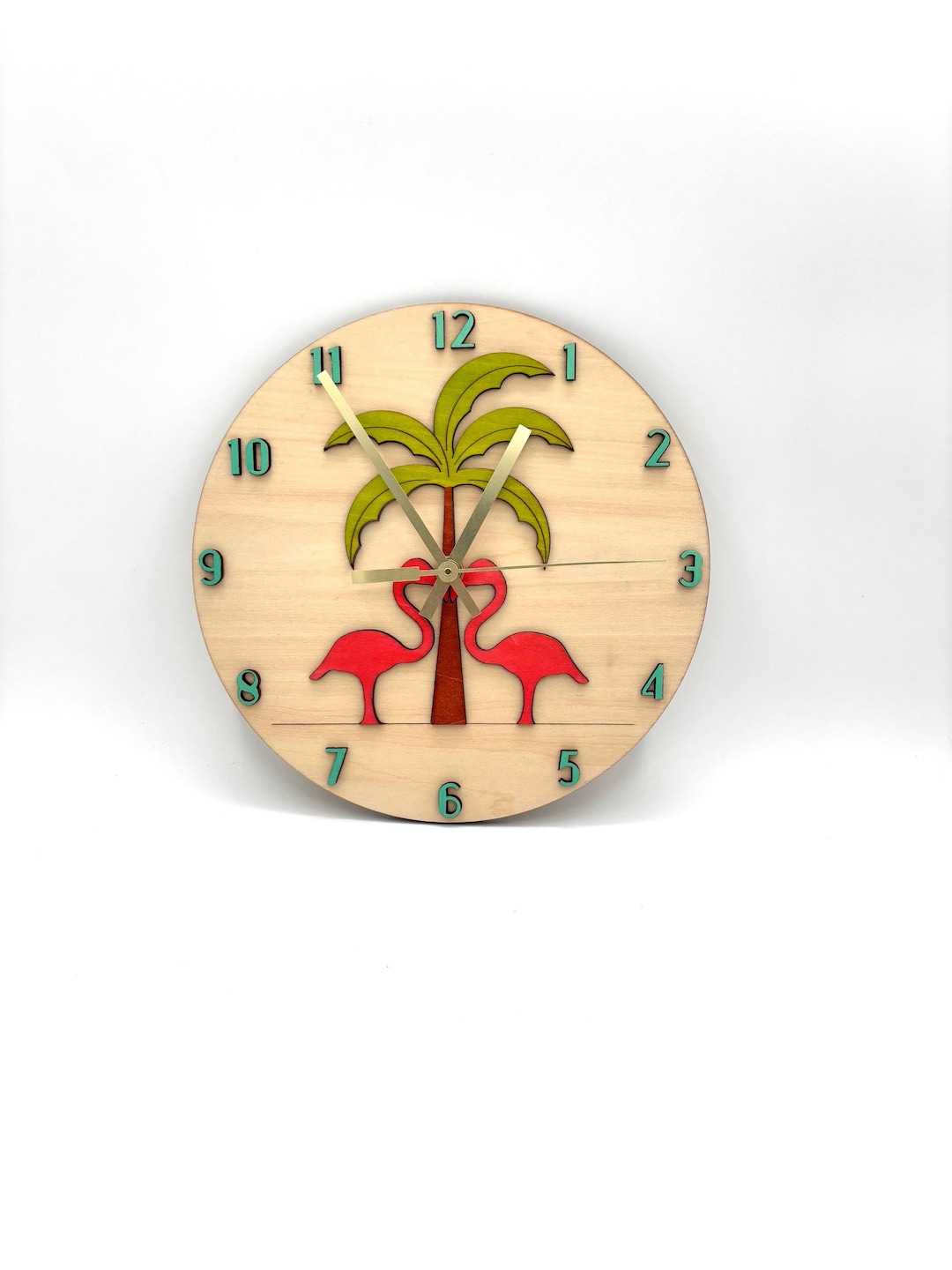 Vintage Pink Flamingo Palm Tree Modern Wall Clock With Numbers ...