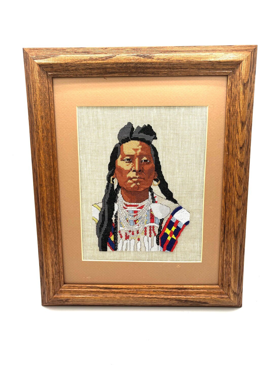 Vintage Native American Indian Chief Plenty Coups Needlepoint Mixed ...