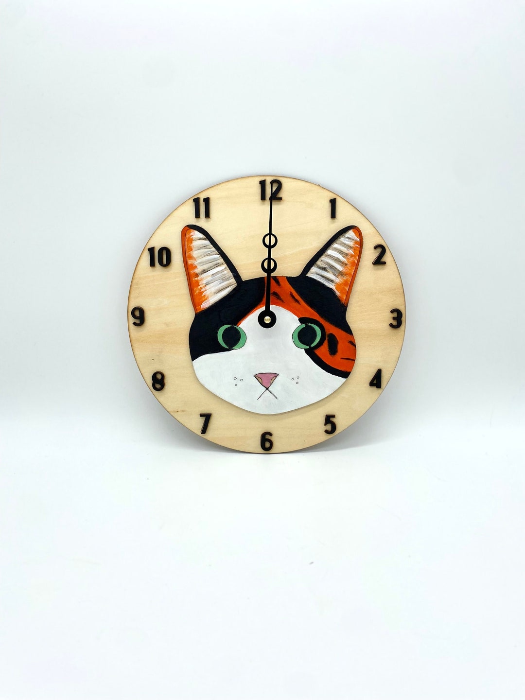 Handmade Orange Calico Cat Modern Wall Clock / Handpainted Wood Clock ...
