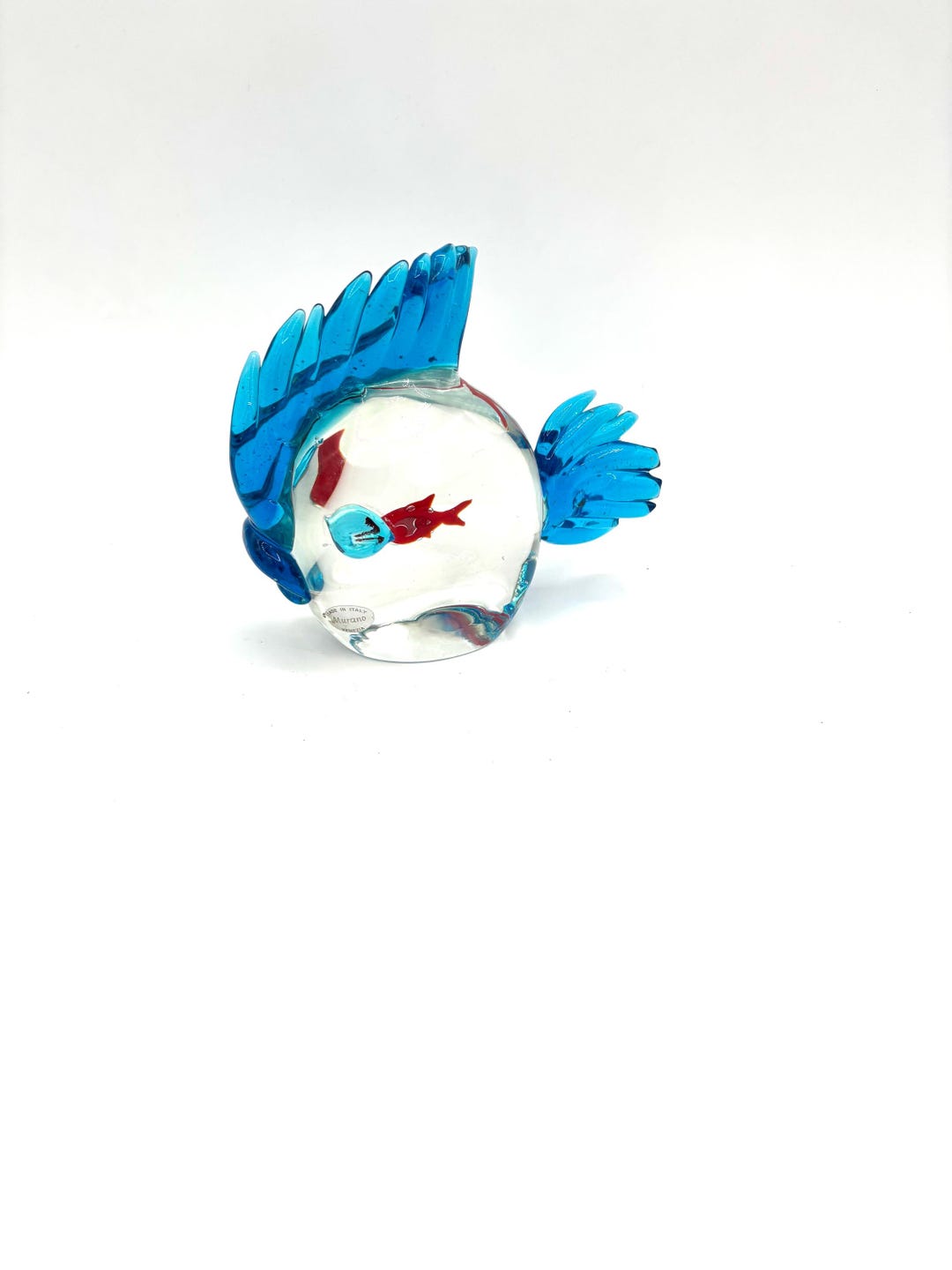 Vintage Murano Glass Blue Fin Fish With Goldfish Paperweight Figurine ...